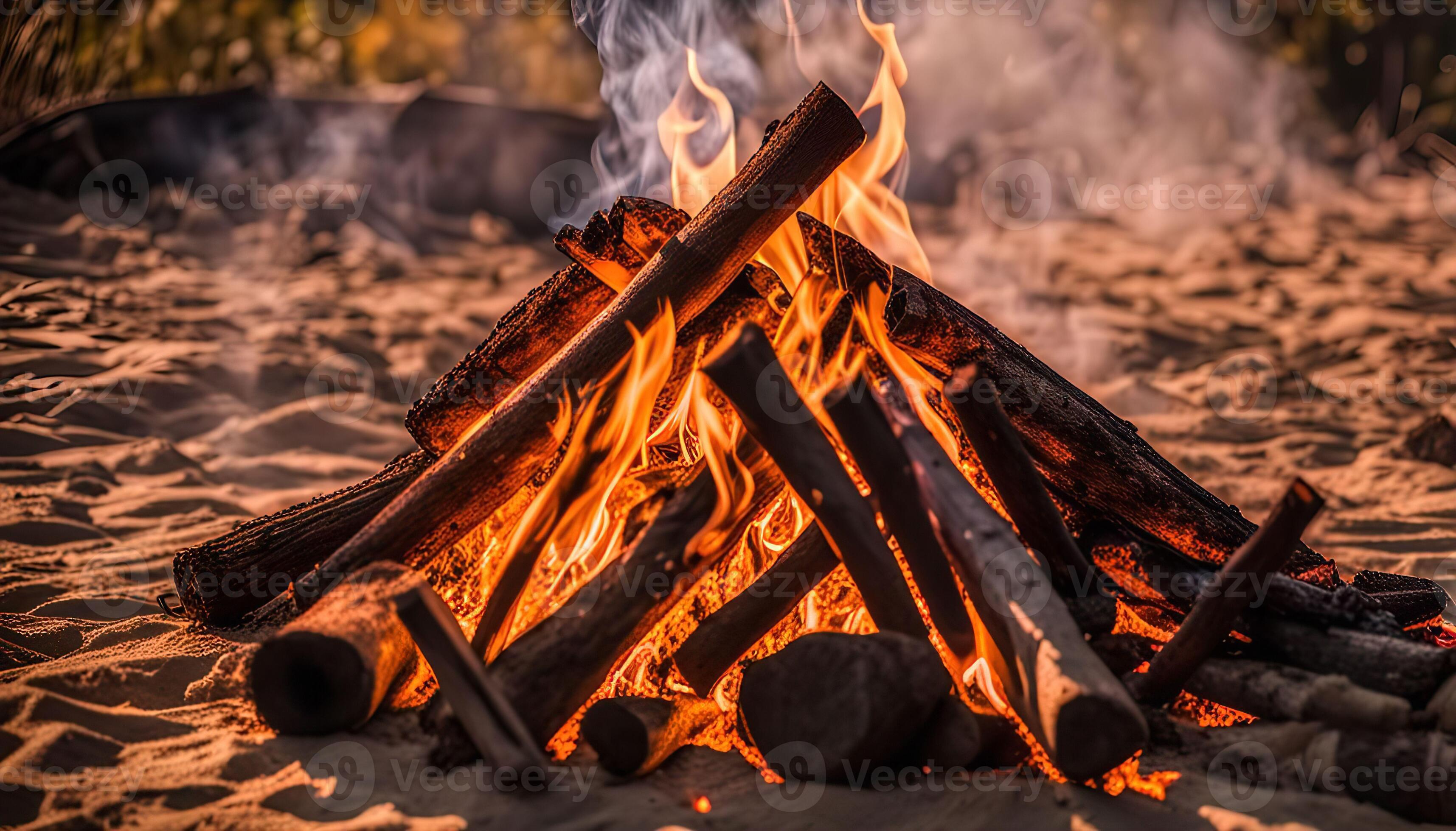 Campfire Burning on Sand 54427102 Stock Photo at Vecteezy