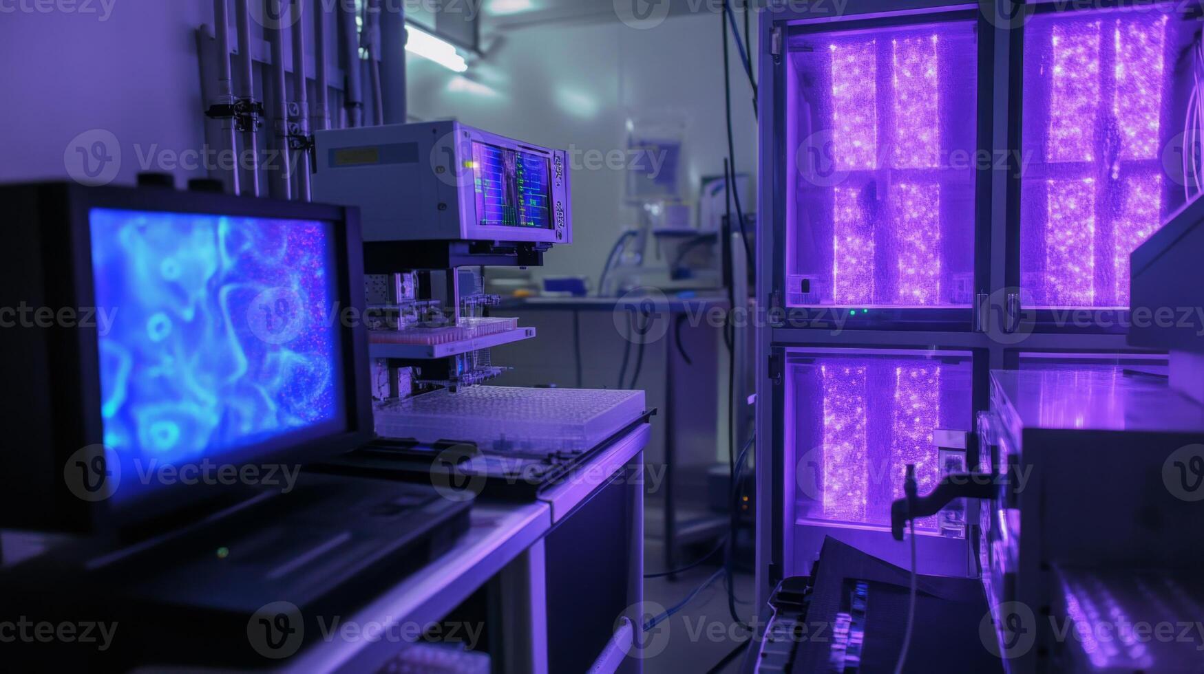 In a cutting-edge laboratory, various bioinformatics instruments are ...