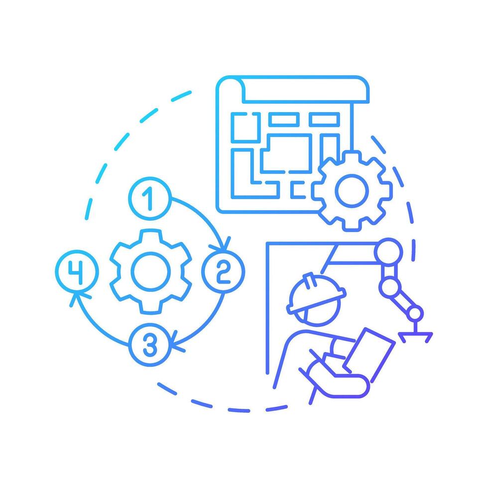 Setting up manufacturing process blue gradient concept icon. Start ... Setting up manufacturing process blue gradient concept icon. Start ...