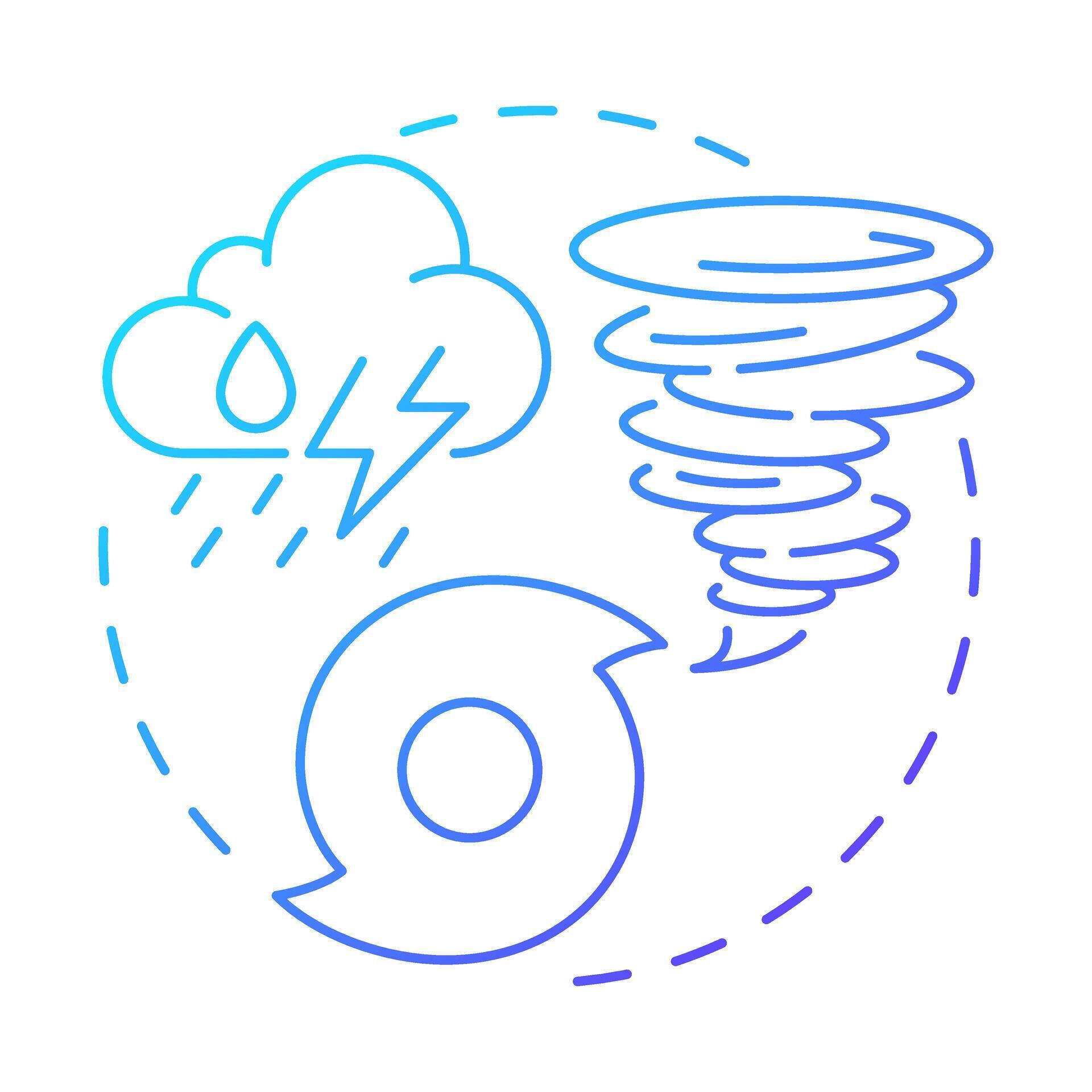 Severe weather blue gradient concept icon. Thunderstorms, tornadoes and ...