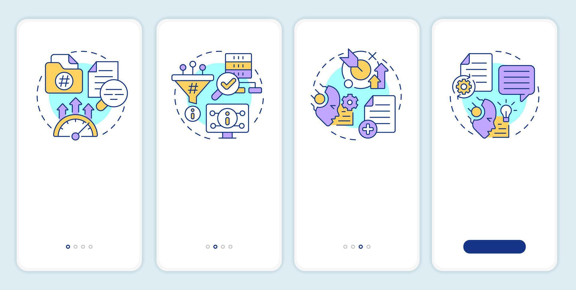 RAG process onboarding mobile app screen. Information walkthrough 4 steps editable graphic ...