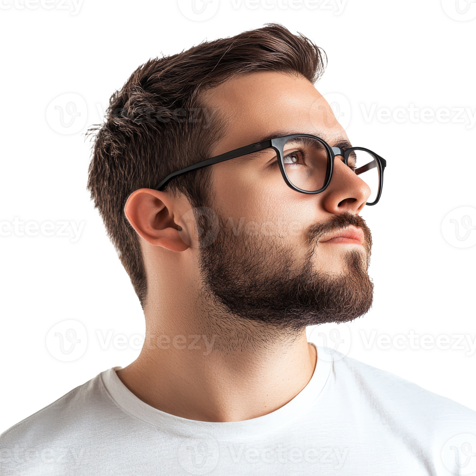 Bearded man looking upwards in a light setting 54473085 PNG