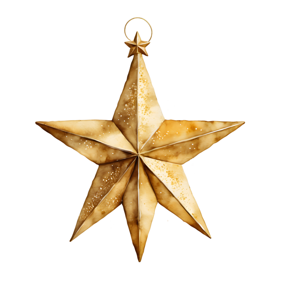 Golden Watercolor Christmas Star Ornament with Transparent Background ...