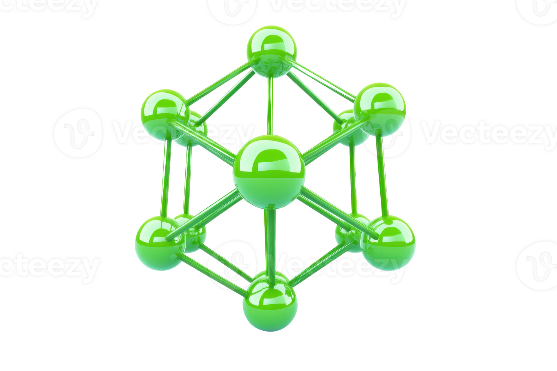 A Geometric Model Featuring Interconnected Green Spheres Representing