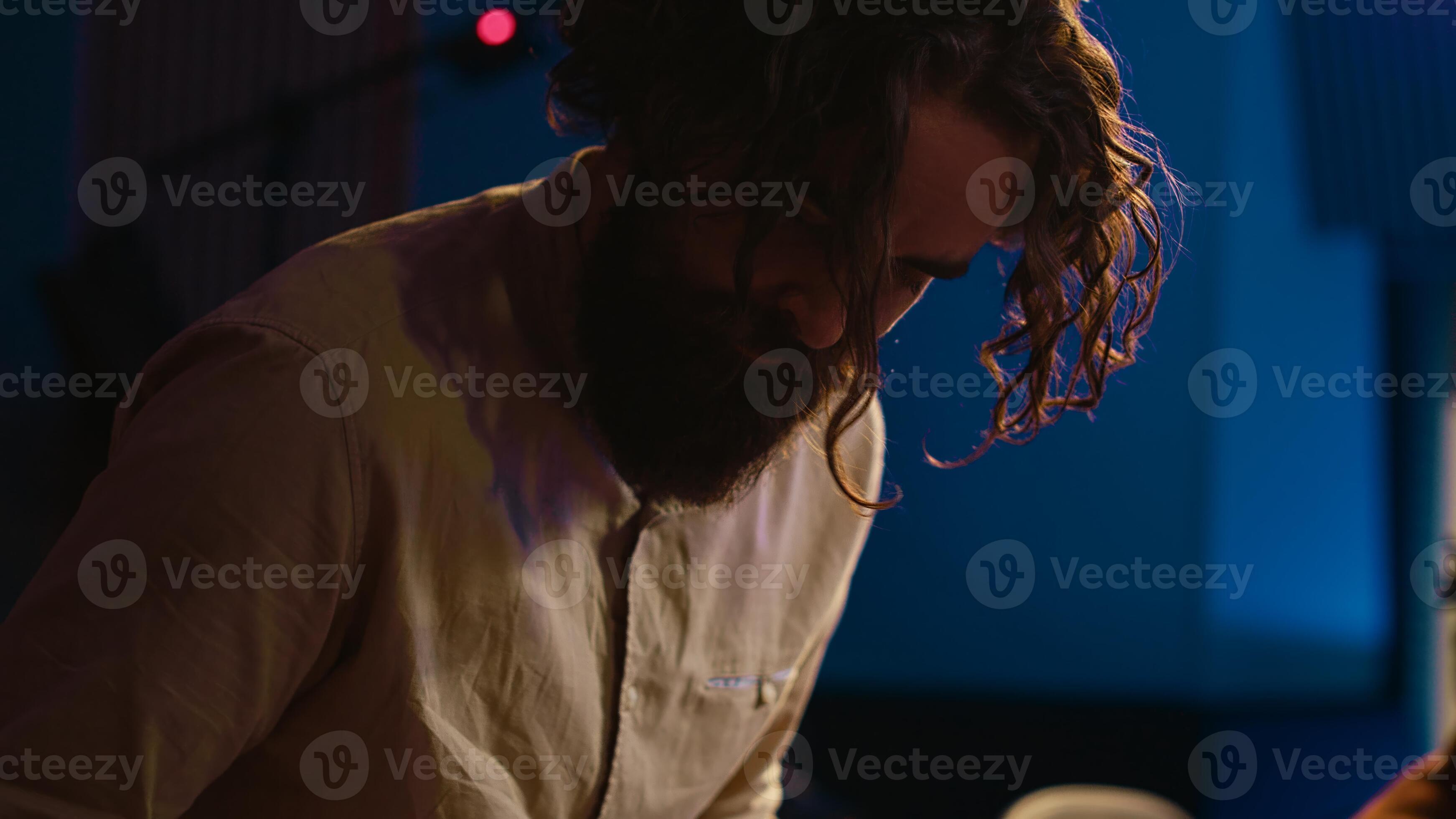Musician Composer Playing Midi Controller Synthesizer In Professional