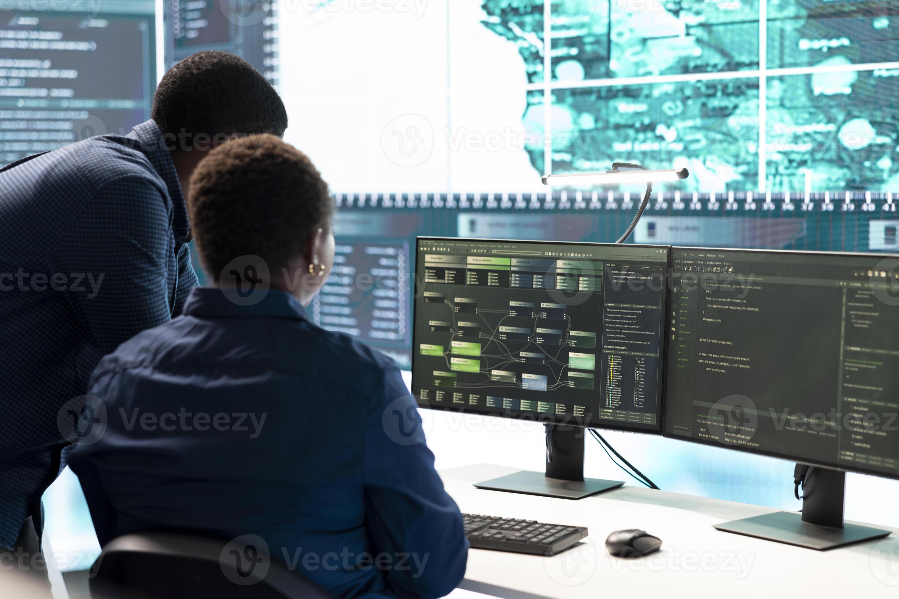 Cyber Investigation Team Working In A Governmental Hacking Room Working On Computer Security