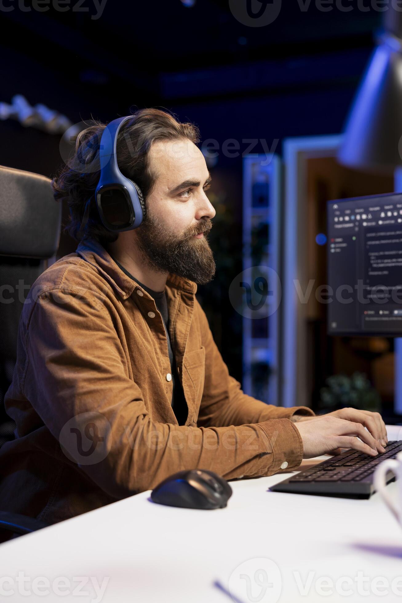 Programmer Listening Music And Writing Lines Of Code Filtering Malicious Traffic From