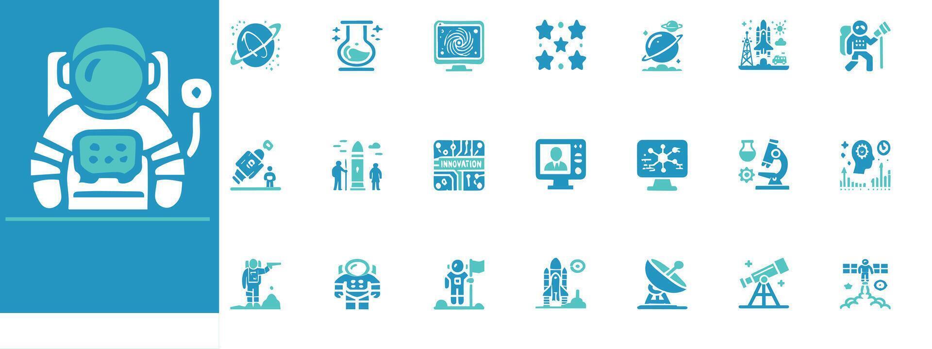 Space Exploration Icon Set Editable Vectors Featuring Rockets Planets Satellites Astronauts