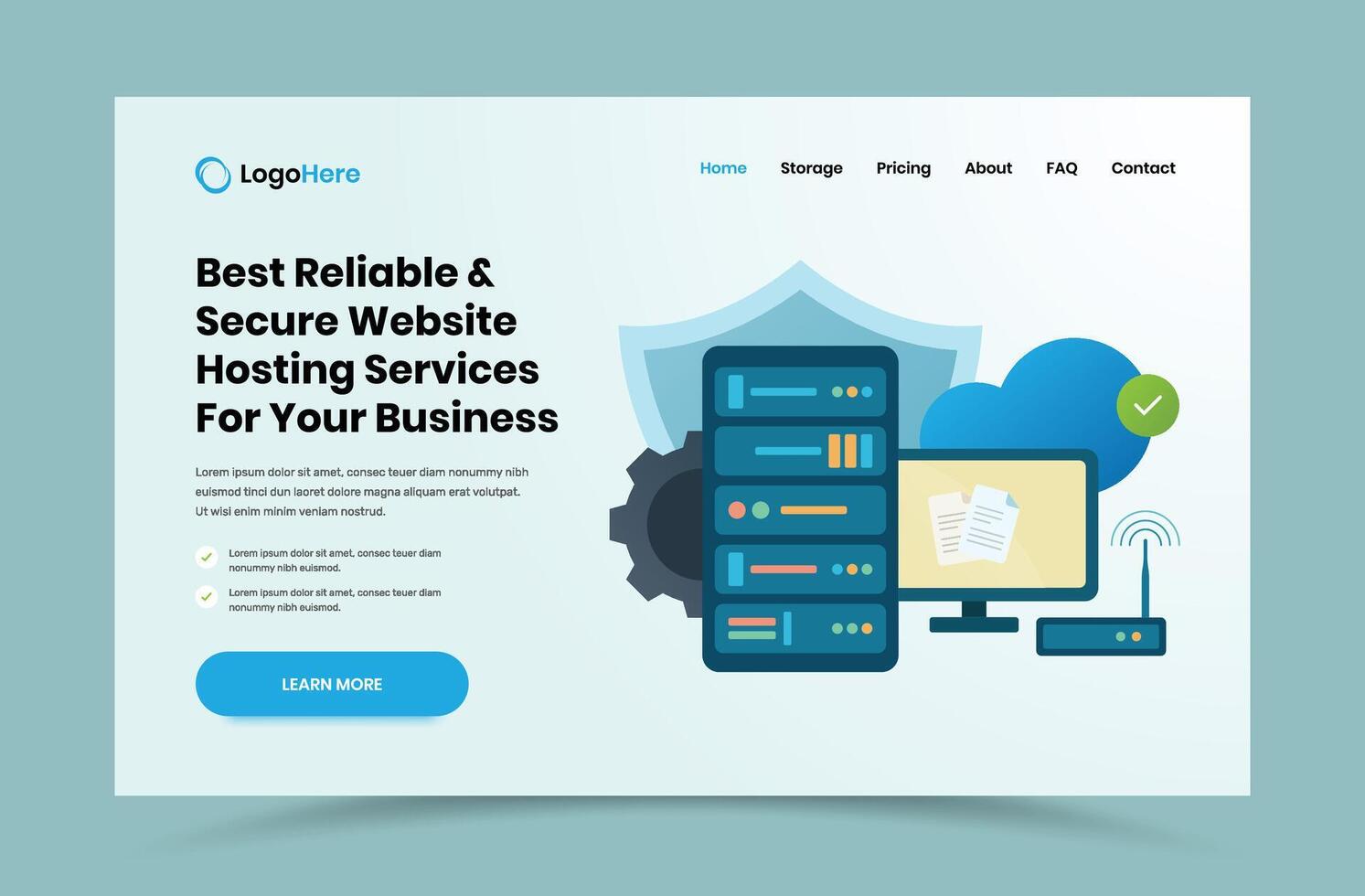 Corporate hosting website header ui design with minimalist illustration ...