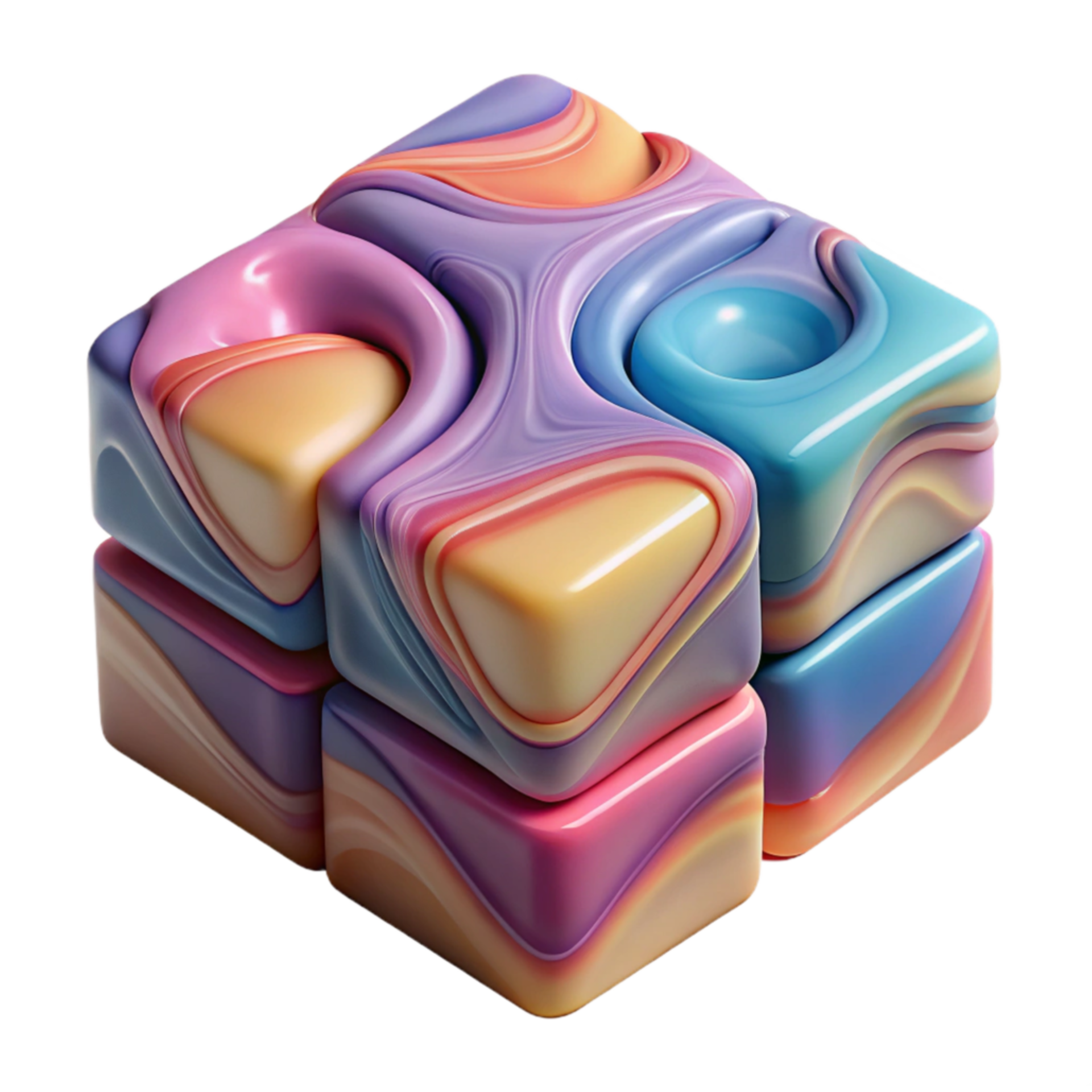 Abstract 3d Render Interlocking Colorful Cubes With Swirling Patterns