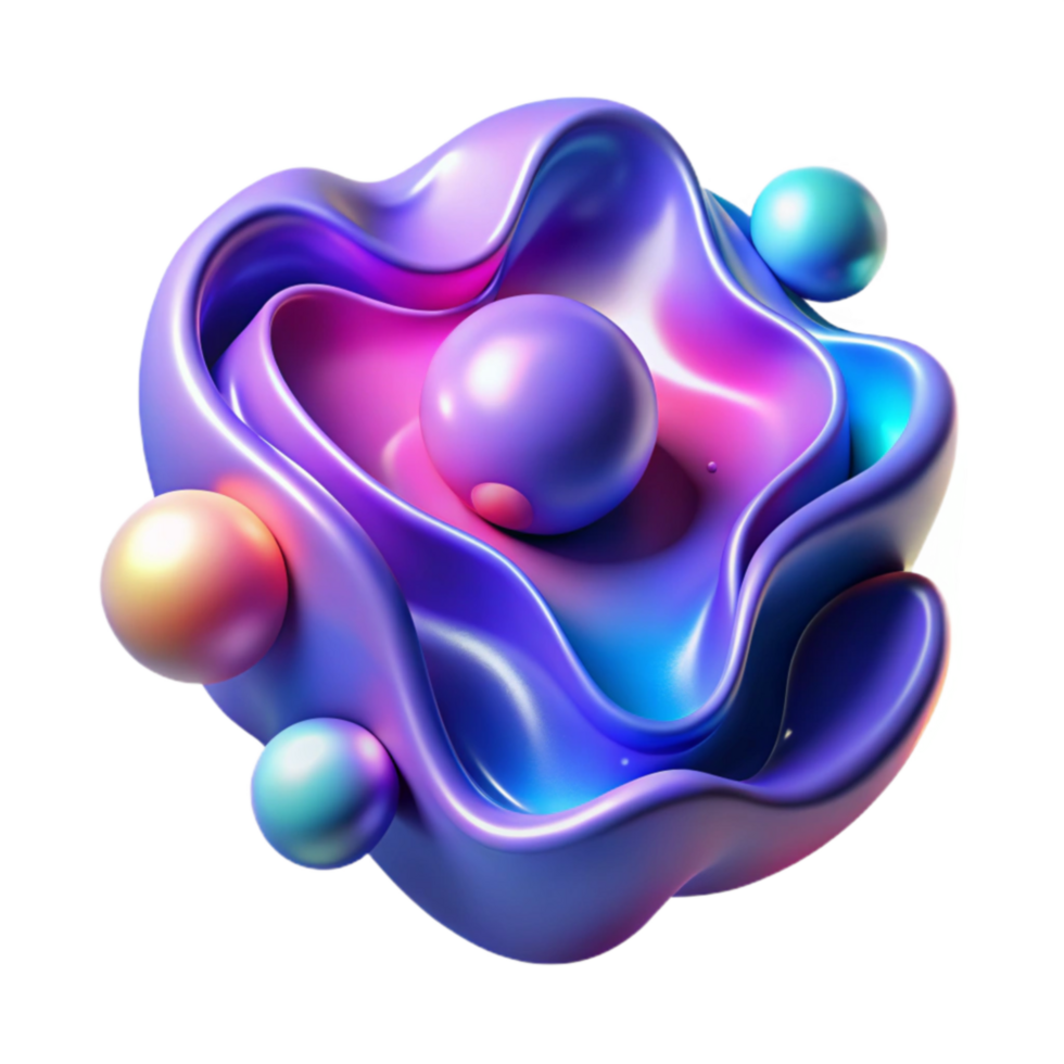 Abstract 3d Render Iridescent Fluid Form With Spheres 54586680 Png