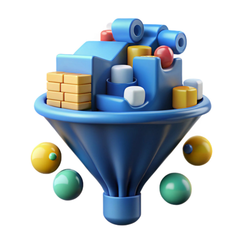 Abstract 3D Funnel Visualization Data Processing and Workflow 54586698 PNG