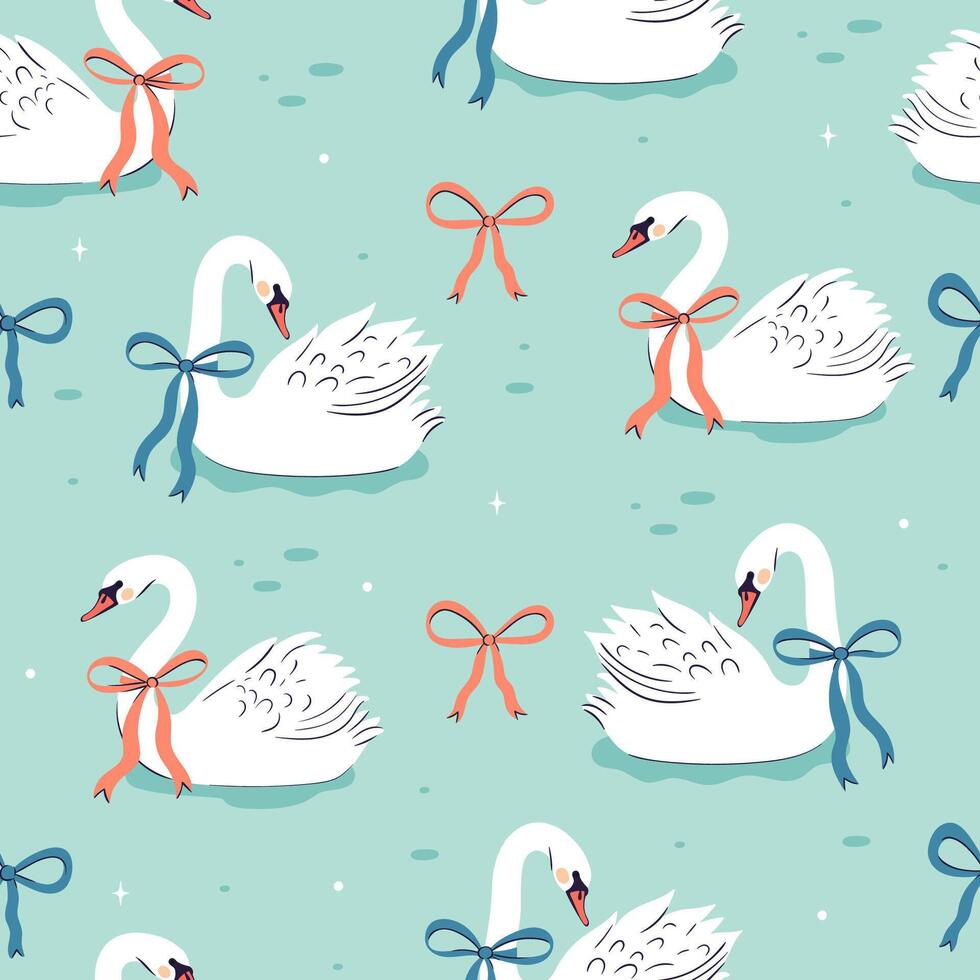 Seamless pattern with swans with ribbon bows on their necks. graphics. 54604515 Vector Art at ...