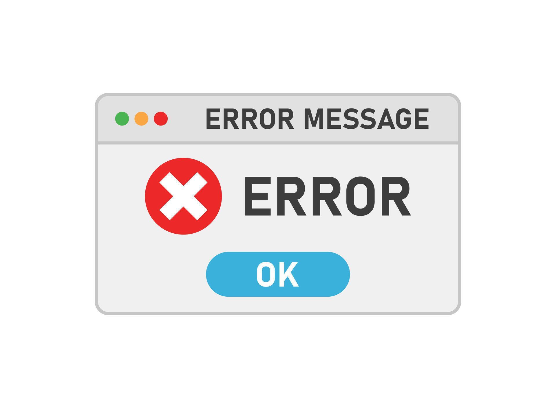 Error message icon in flat style. Computer window alert illustration on ...