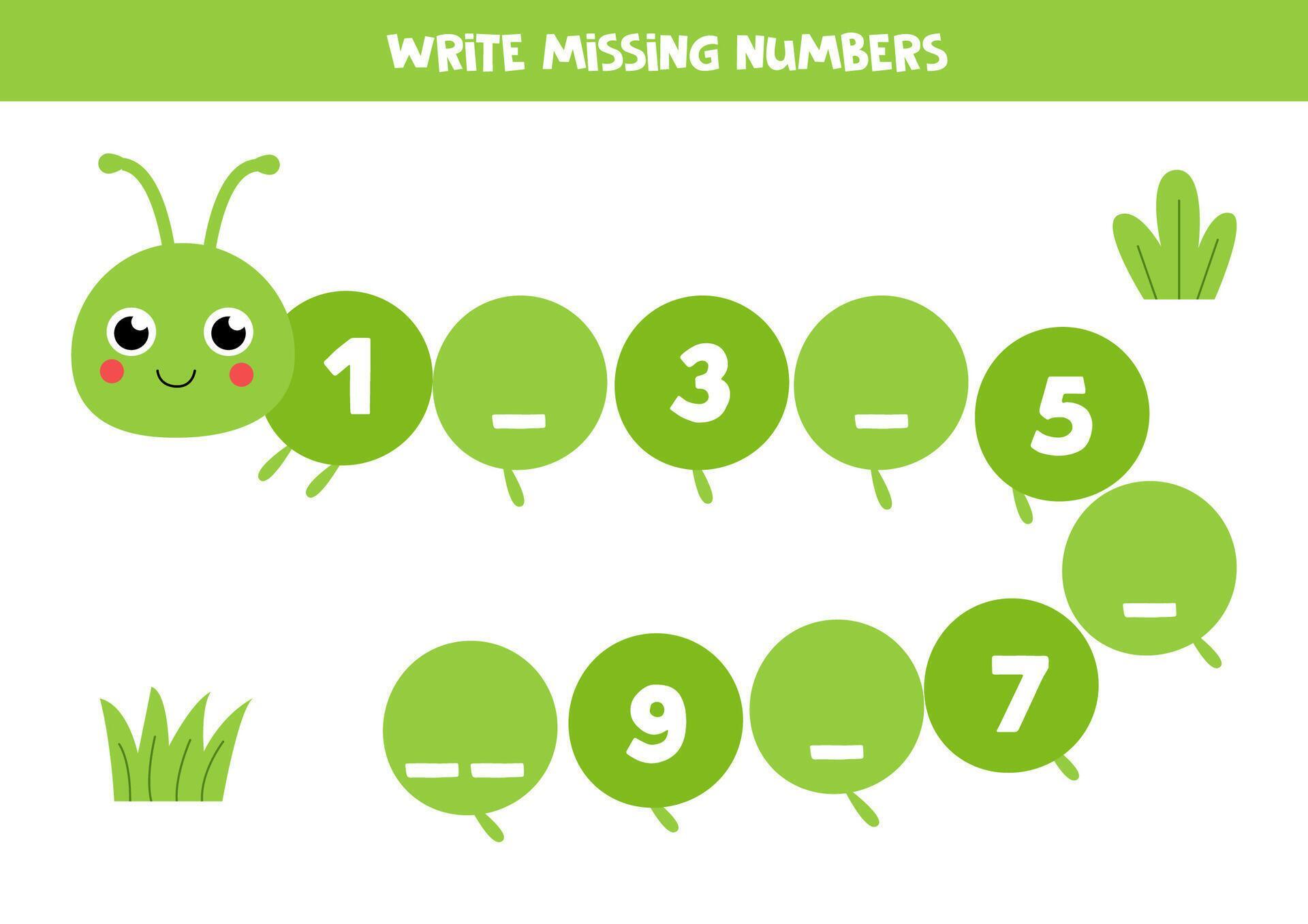 Count and write missing numbers. Counting game with cute green ...