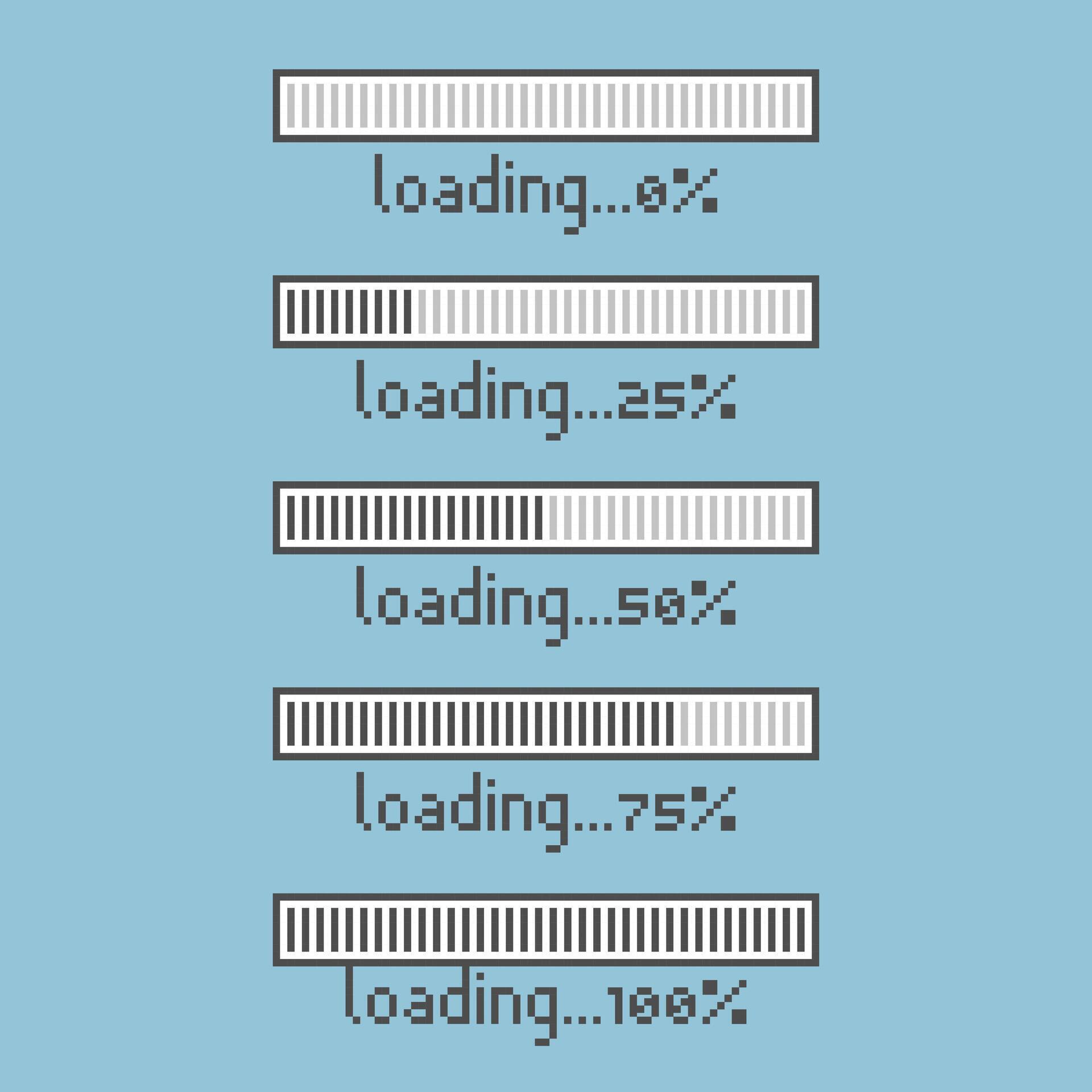 collection set of retro game 8bit pixel art loading process progress counter bar computer ...