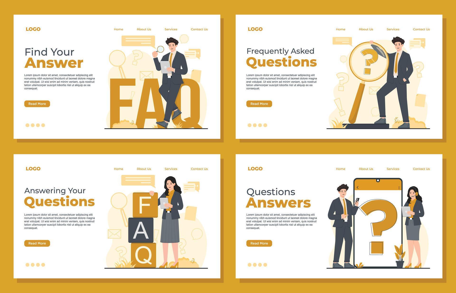 Landing page template for FAQ section, Frequently asked questions designed to provide quick ...