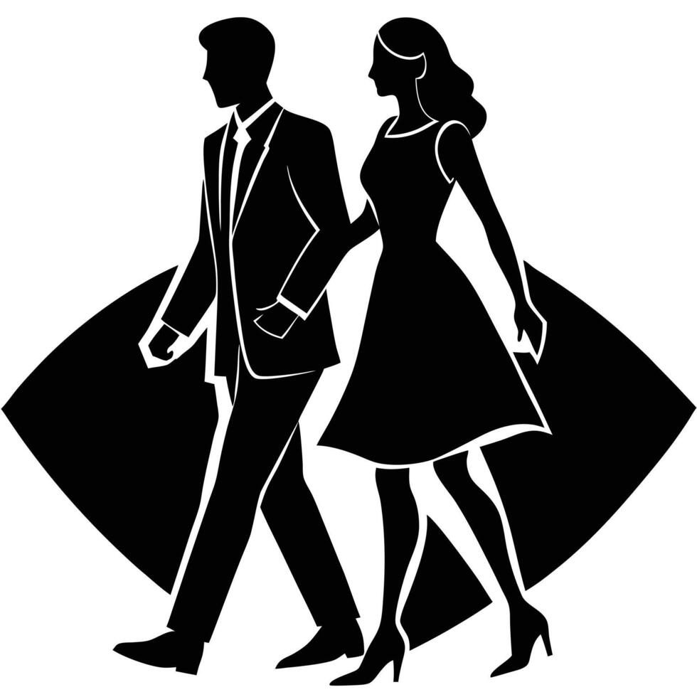 Walking Couple Silhouette in Love on White Background 54654945 Vector ...