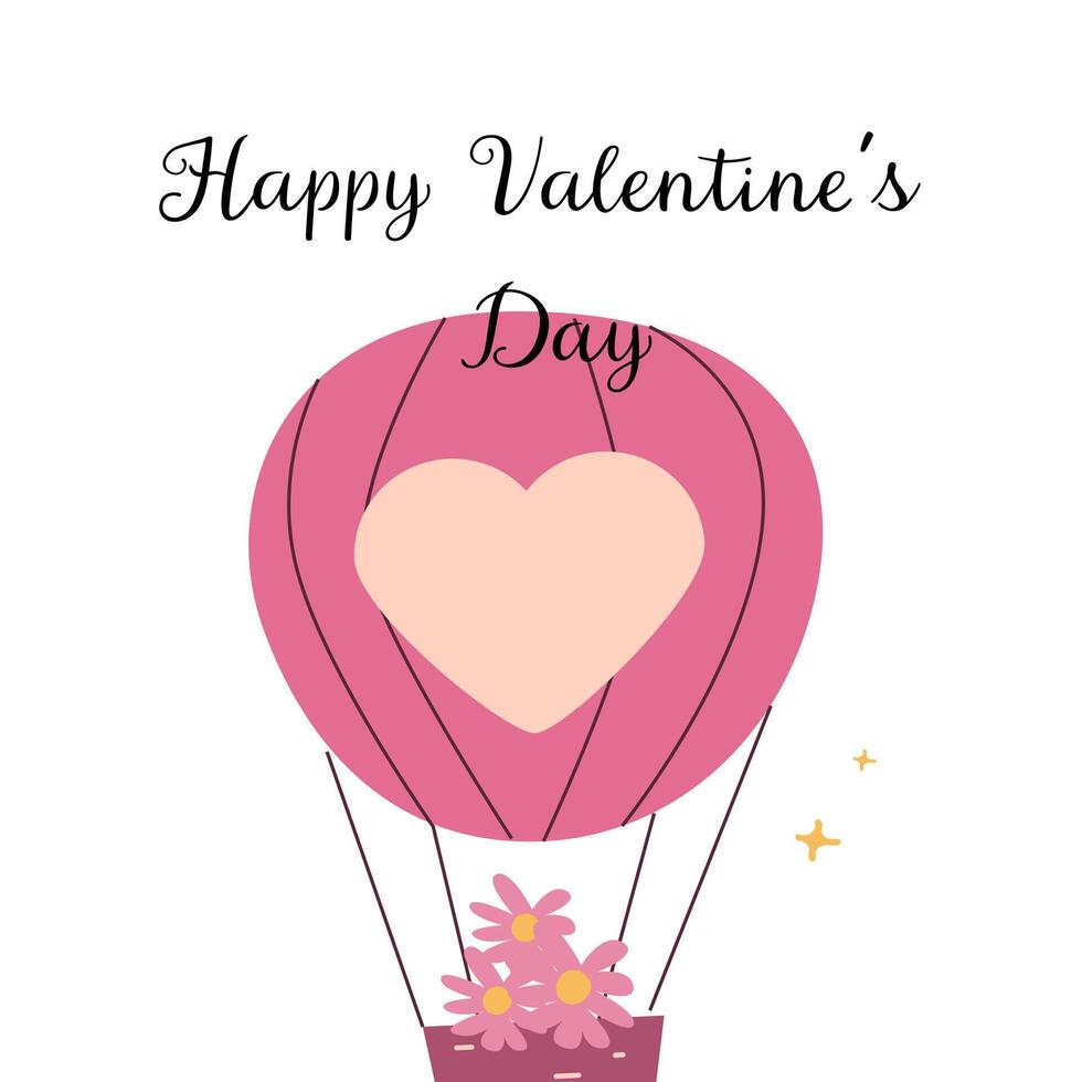 Pink heart hot air balloon with flowers for valentines day celebration ...