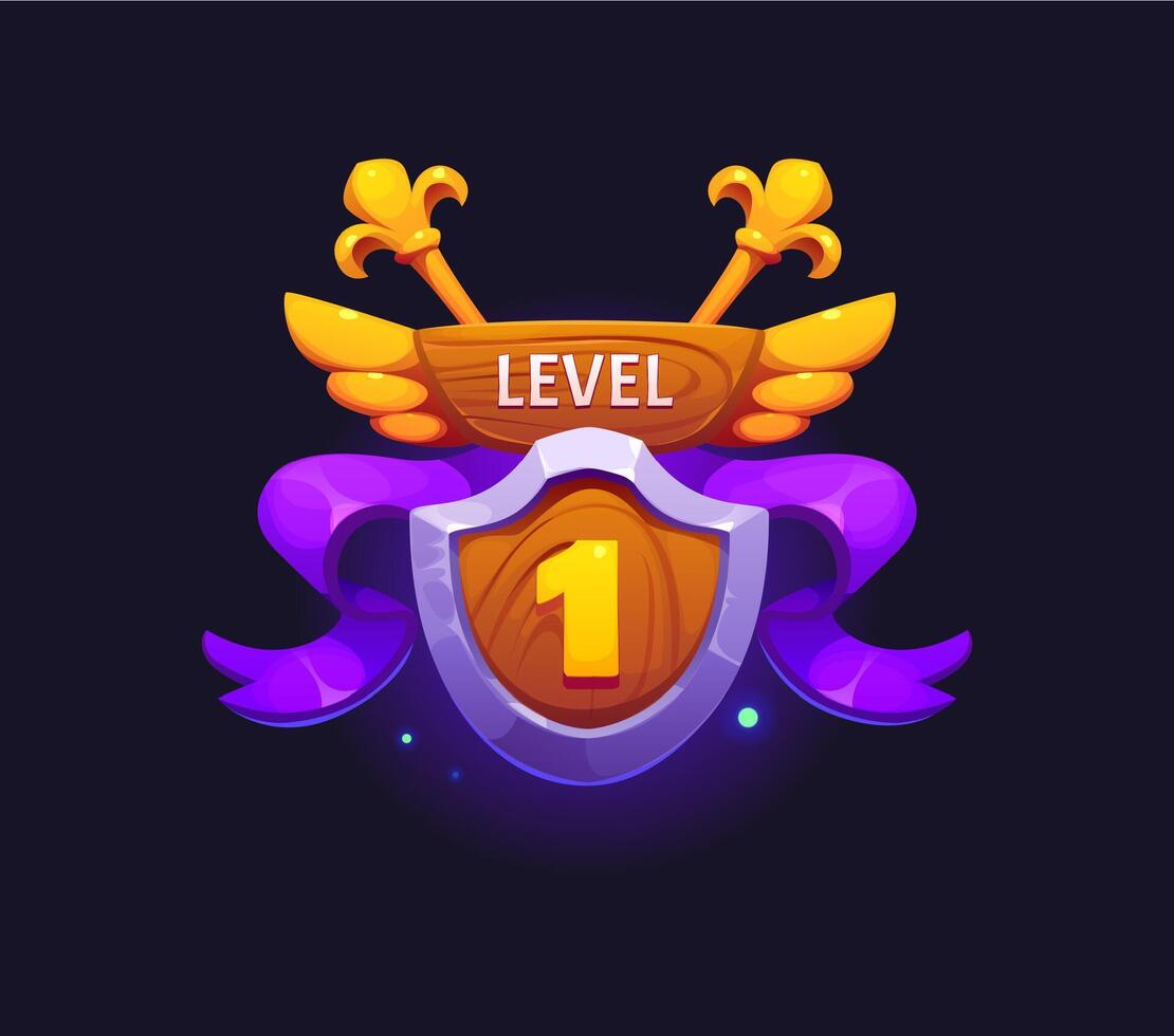 Game level up badge icon, victory rank shield 54668970 Vector Art at Vecteezy