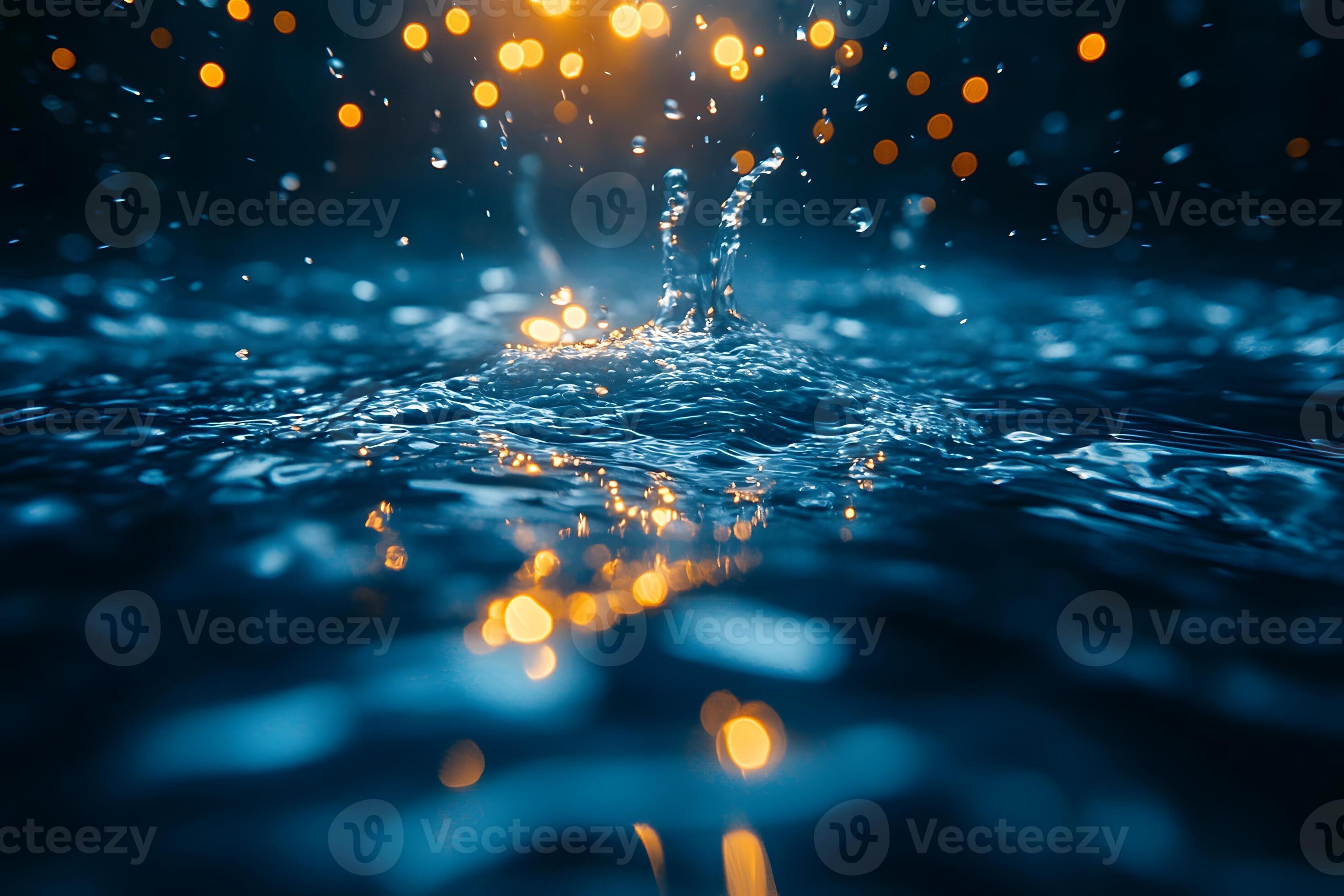 Sparkling Water Drops and Bokeh Lights Reflection in Tranquil Blue Atmosphere 54671514 Stock ...