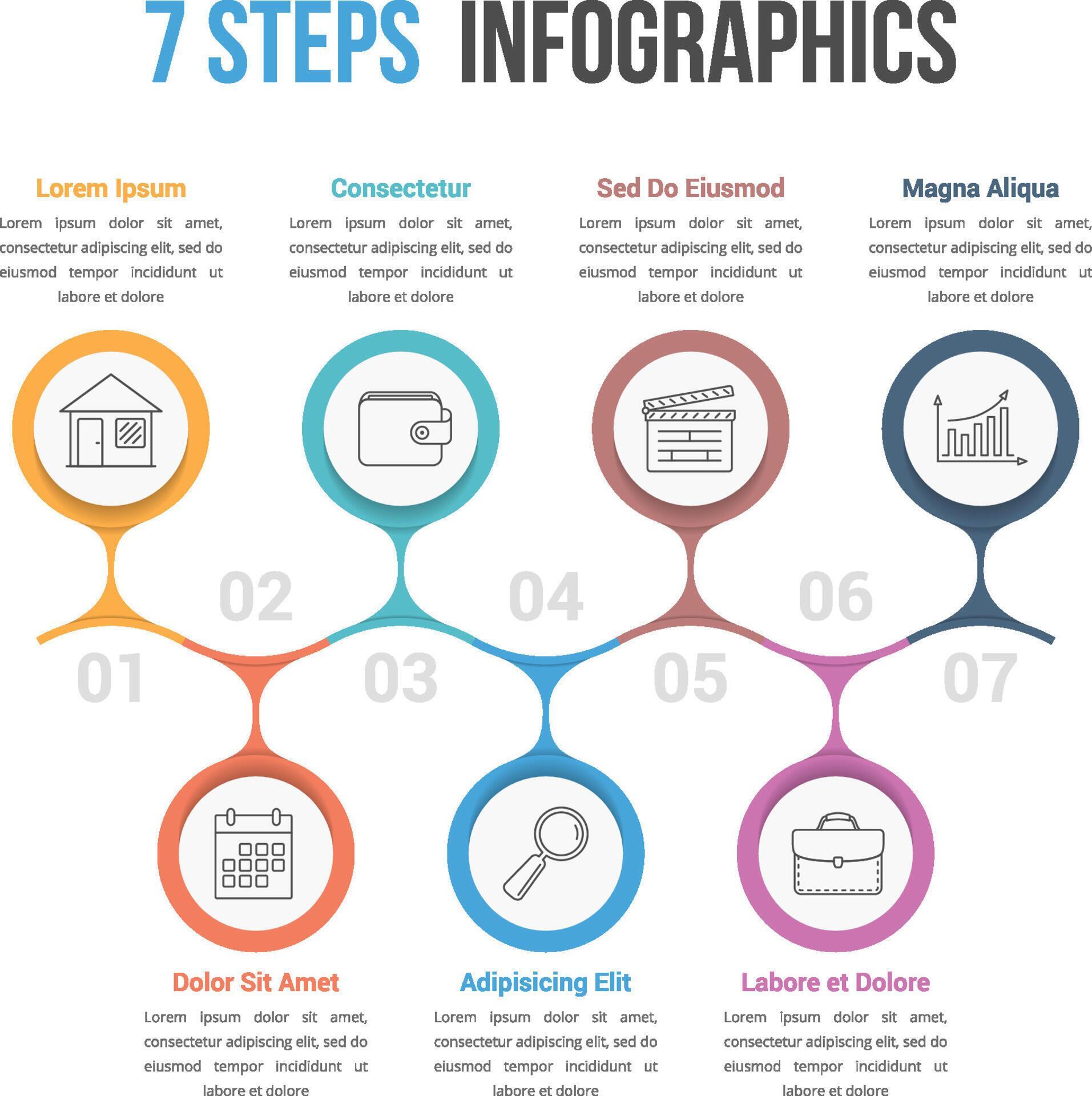 Infographic template with seven spteps or options, business ...