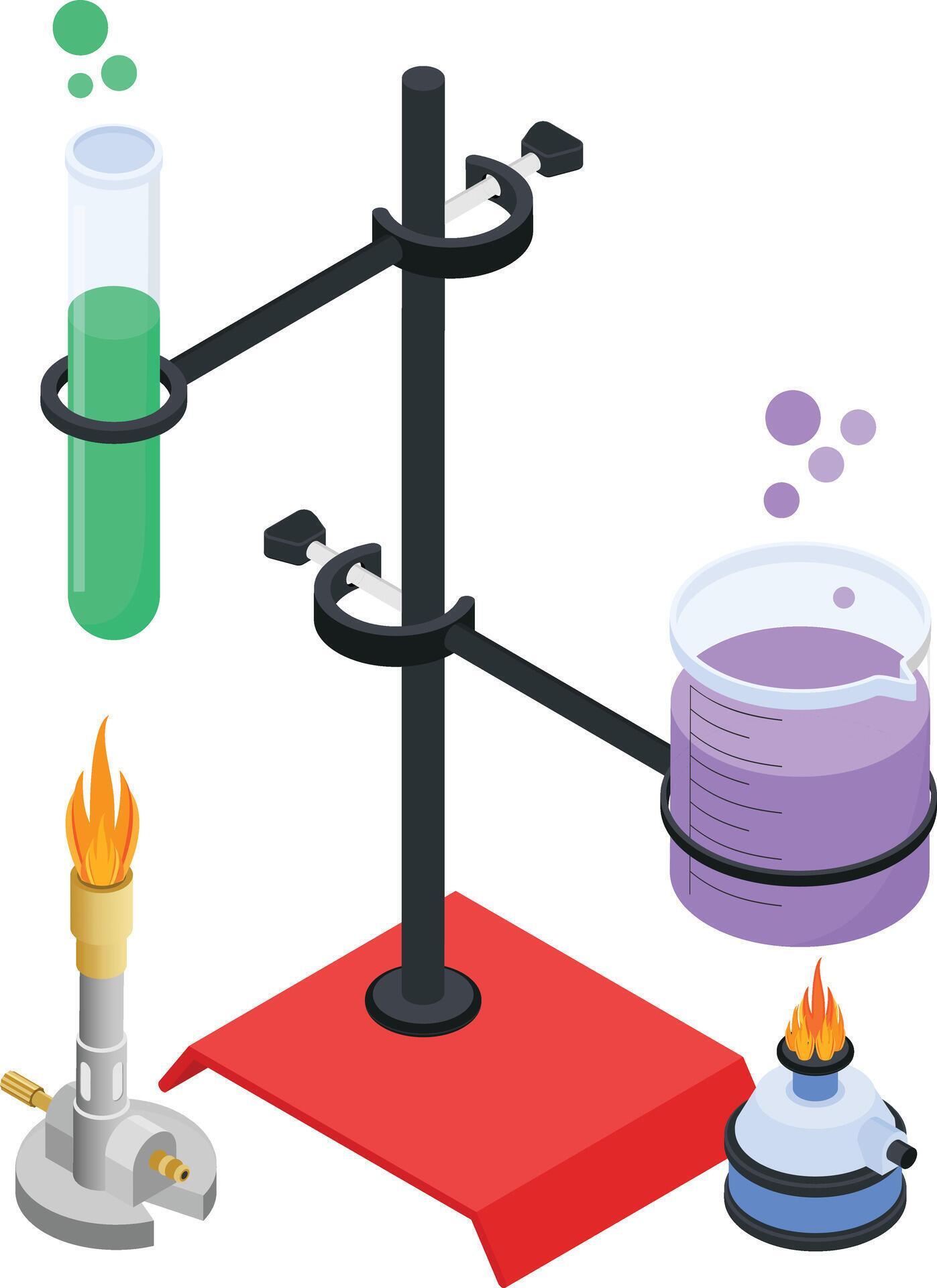 Test Tube and Beaker on Lab Stand with Burners 54687713 Vector Art at ...