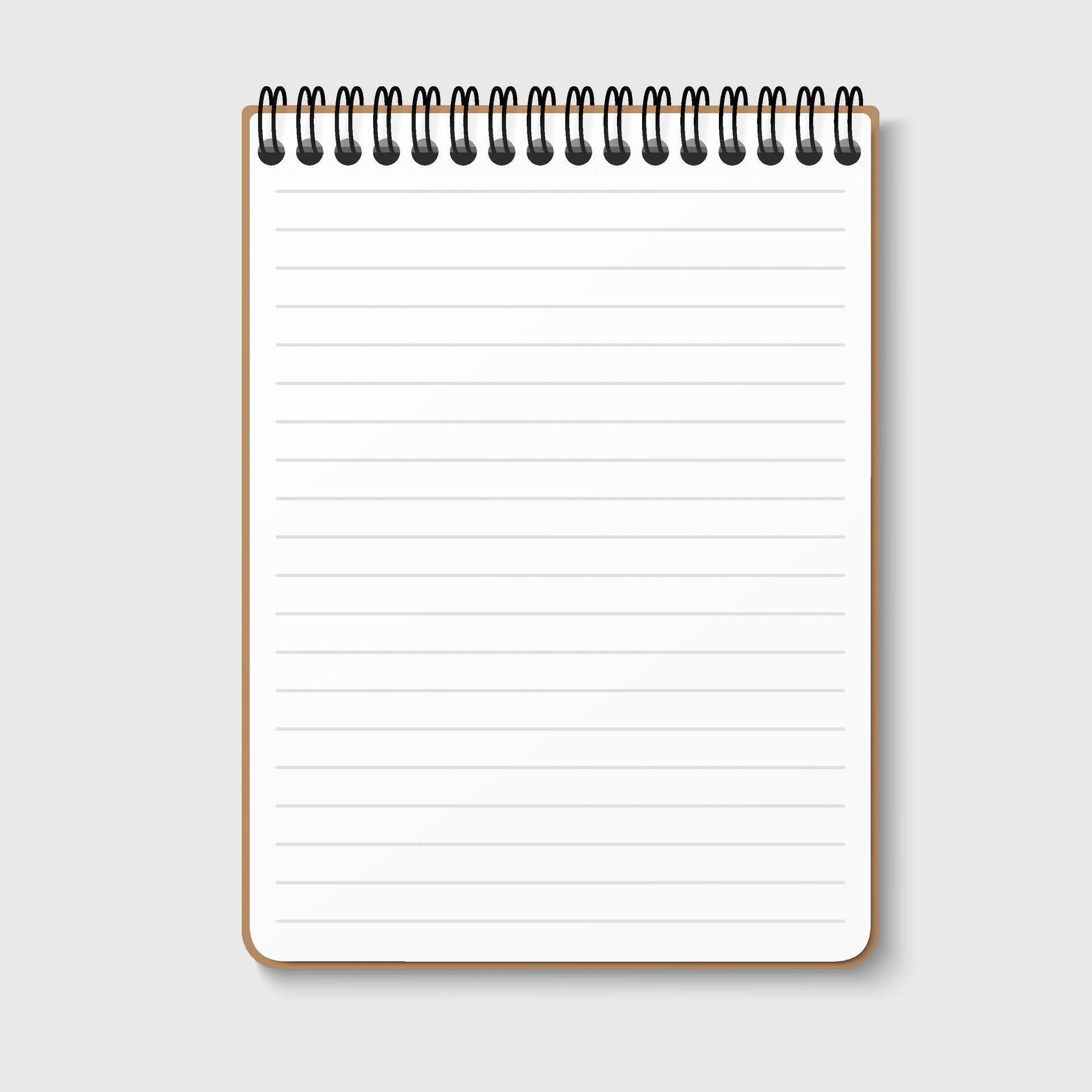 Notepad with a horizontal spring spiral. Notebook with a white lined sheet. Isolated ...