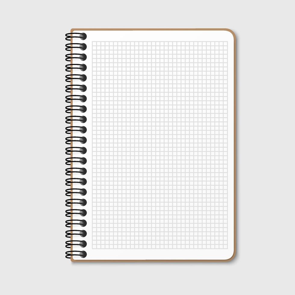 Notepad with a vertical spring spiral. Notebook with checkered sheet. Isolated illustration on a ...