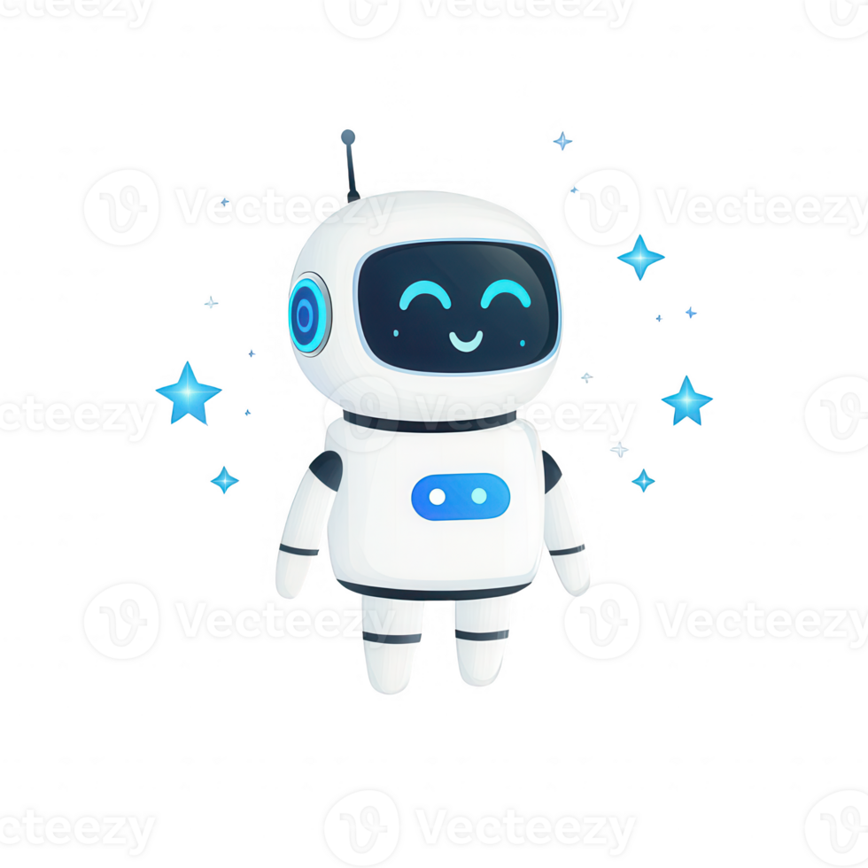 A cheerful cartoon robot character surrounded by sparkling stars ... A cheerful cartoon robot character surrounded by sparkling stars ...