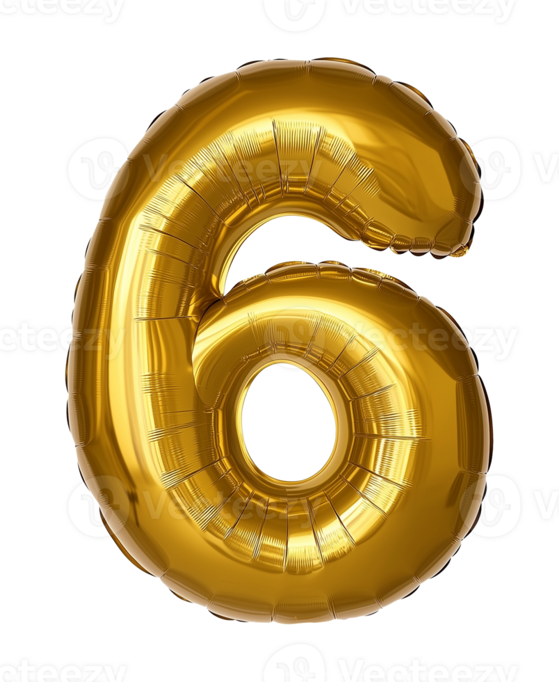 Gold Balloon Number 6 Six for Birthday Party Celebration Anniversary Decoration Isolated on ...
