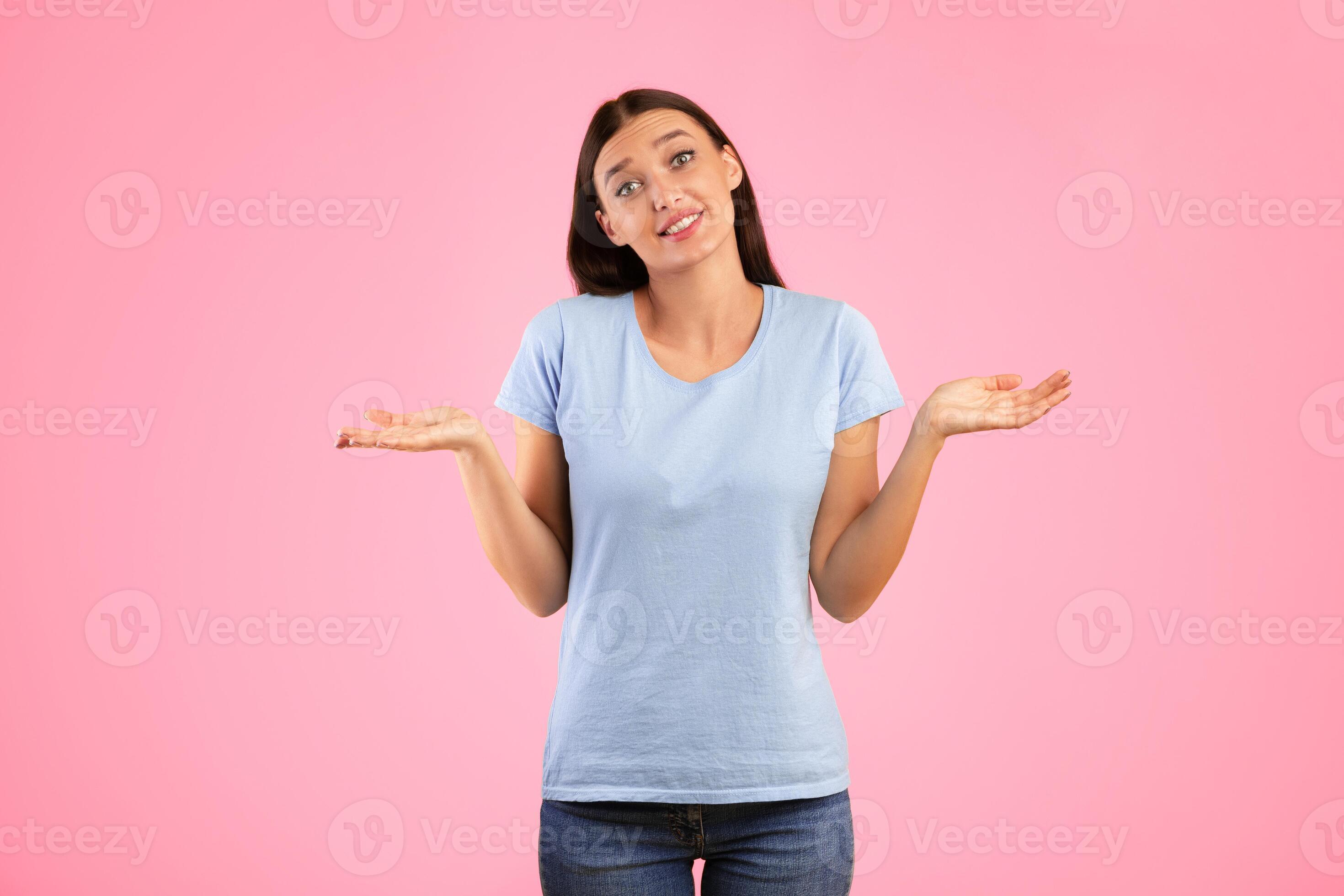Excuse Me, I Don't Know. Portrait Of Clueless Young Woman Shrugging ...