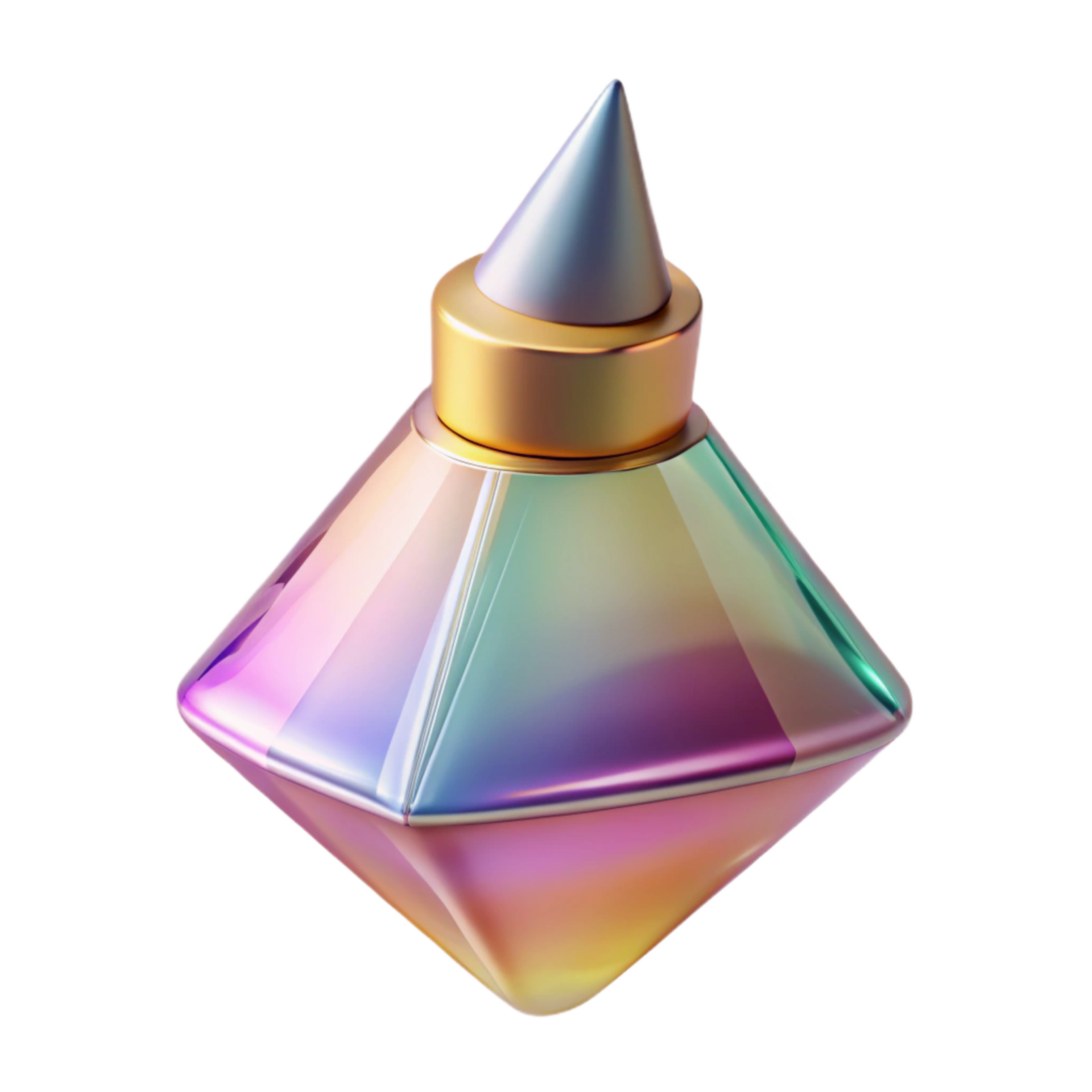Iridescent Gem Perfume Bottle Diamond Shape, Gradient Colors 54715553 PNG