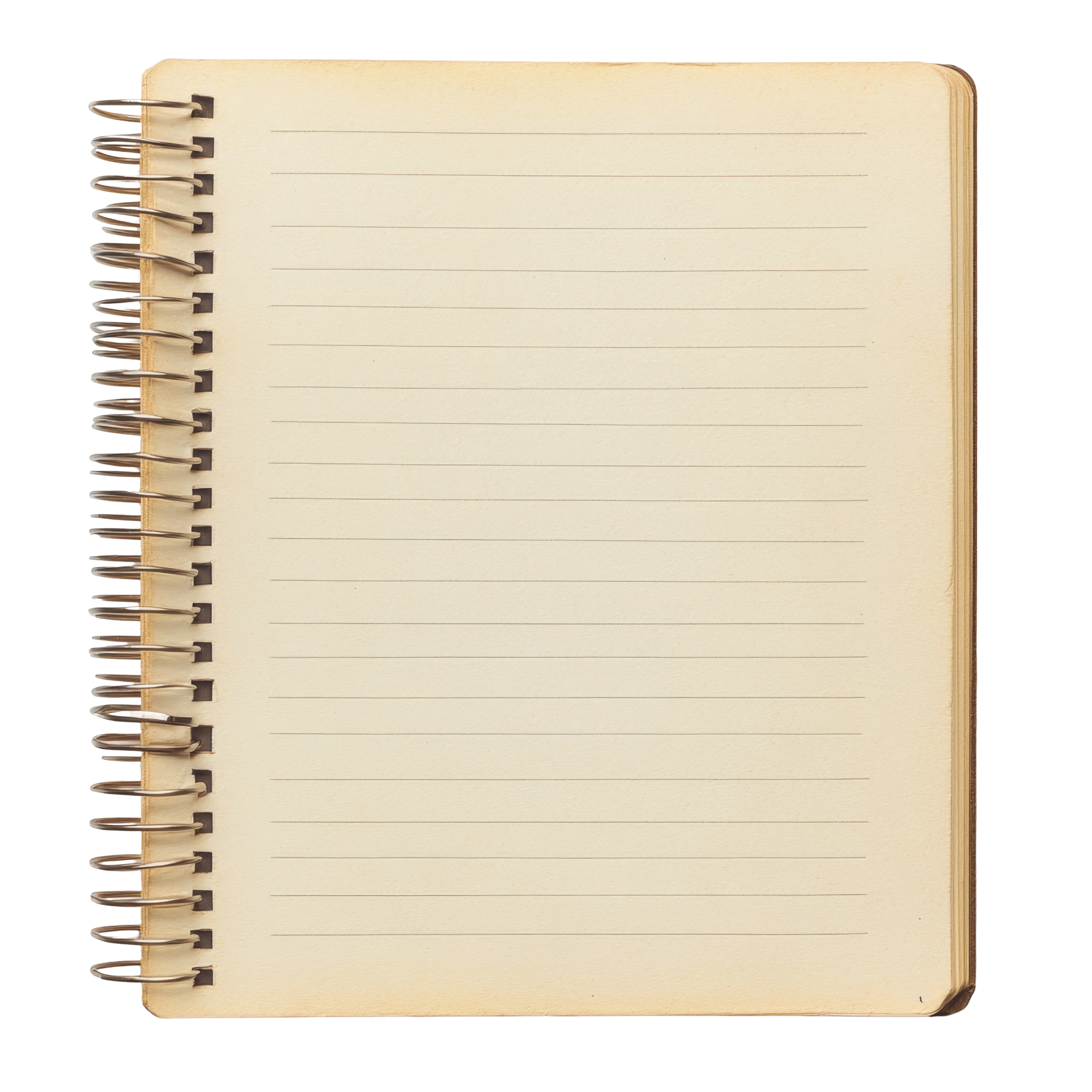 Blank notebook paper with a ring spine on a transparent background ...