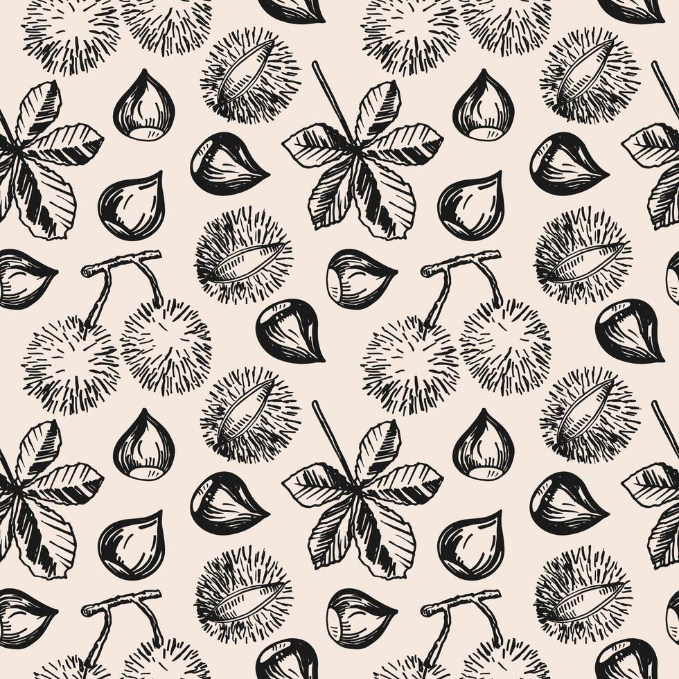 Seamless pattern with Chestnuts nuts. Hand drawn repeating background ...