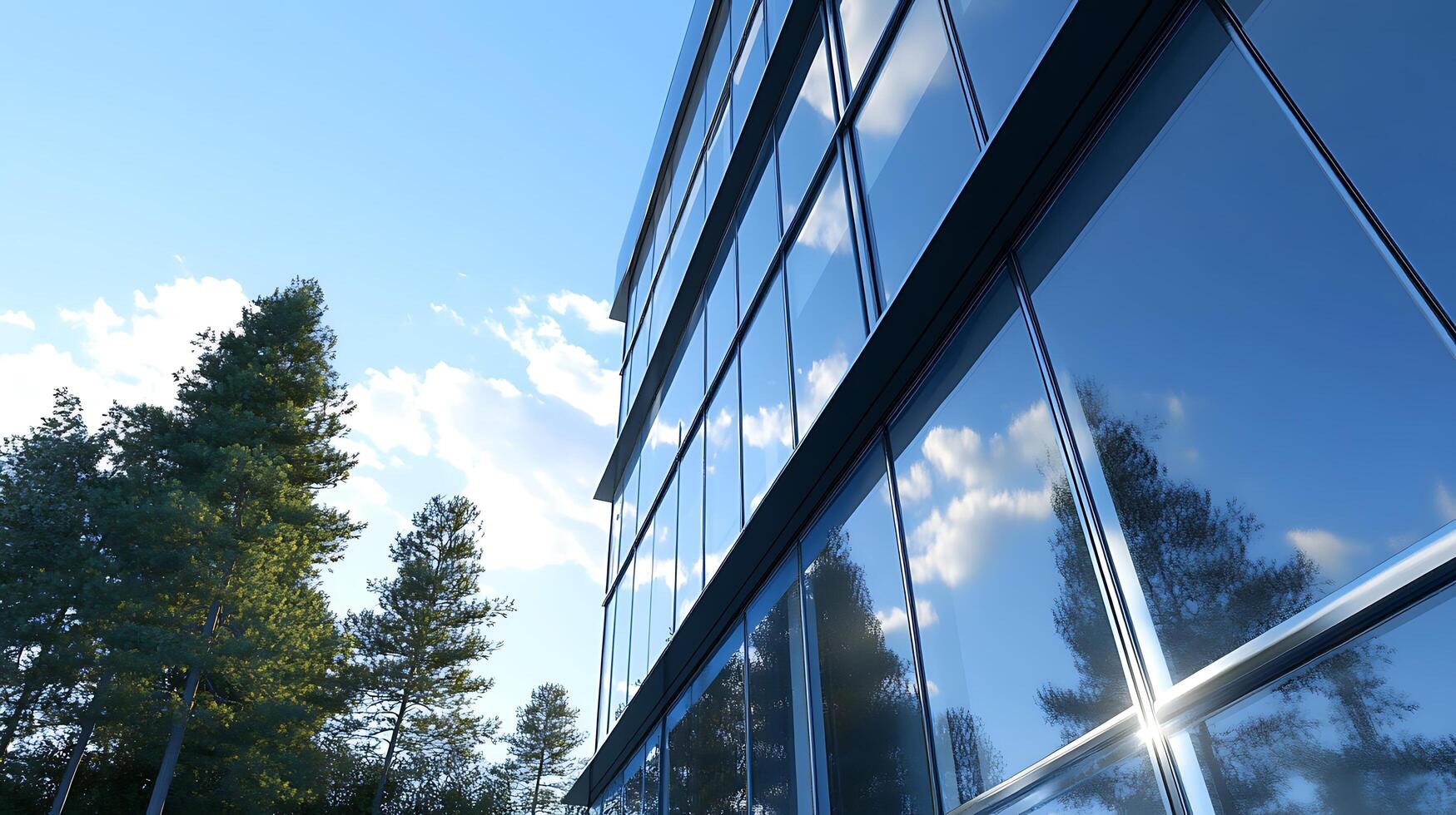 Contemporary building facade featuring glass panes and a sunny sky ...