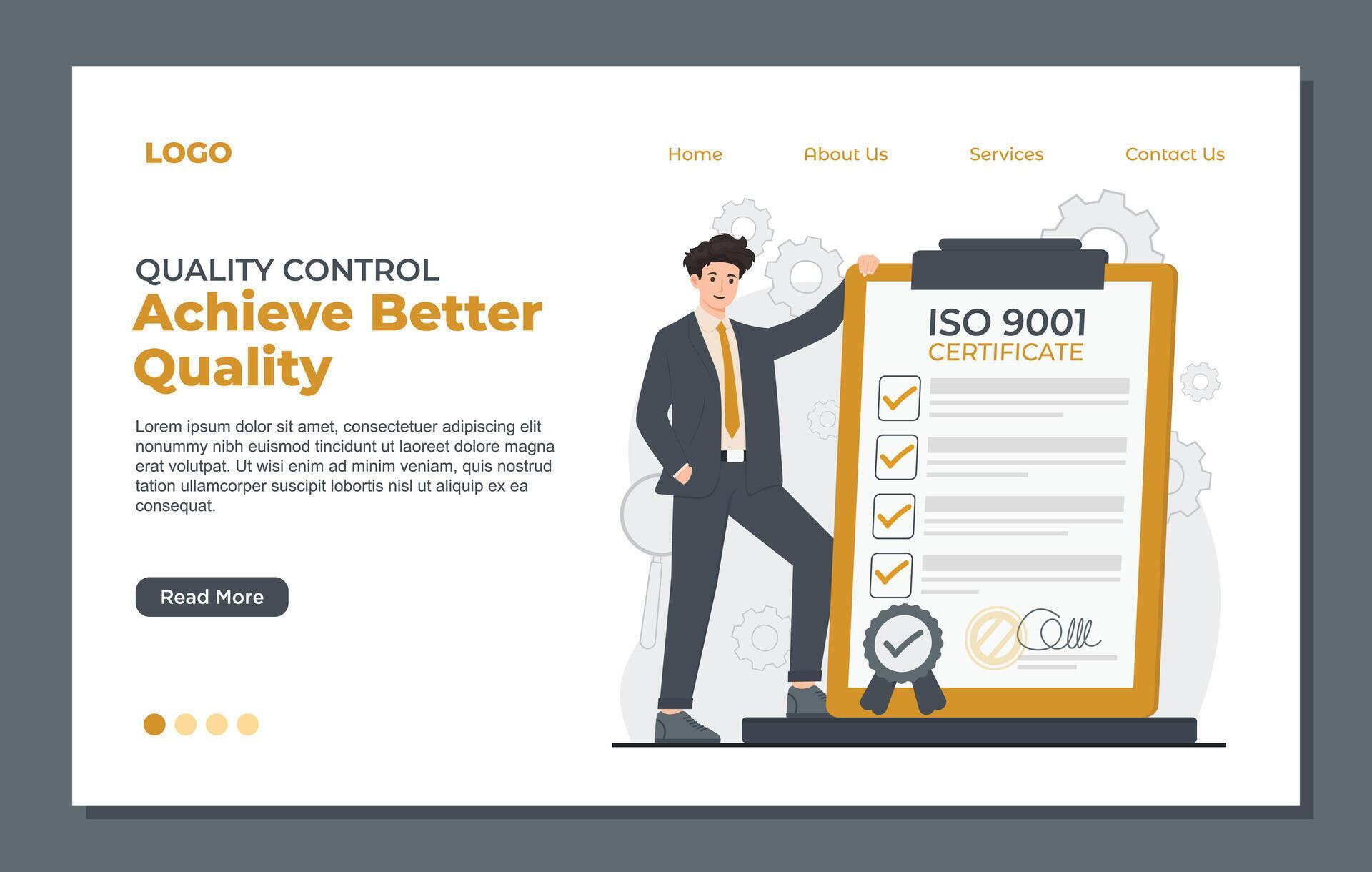 Iso certification Landing page template for quality control and ISO 9001 certification Quality ...