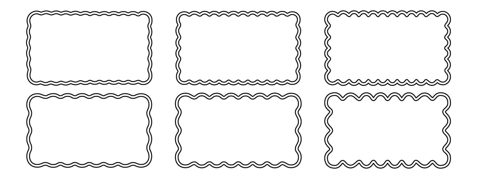 Set of rectangle frames with double wavy borders. Wiggly rectangular ...
