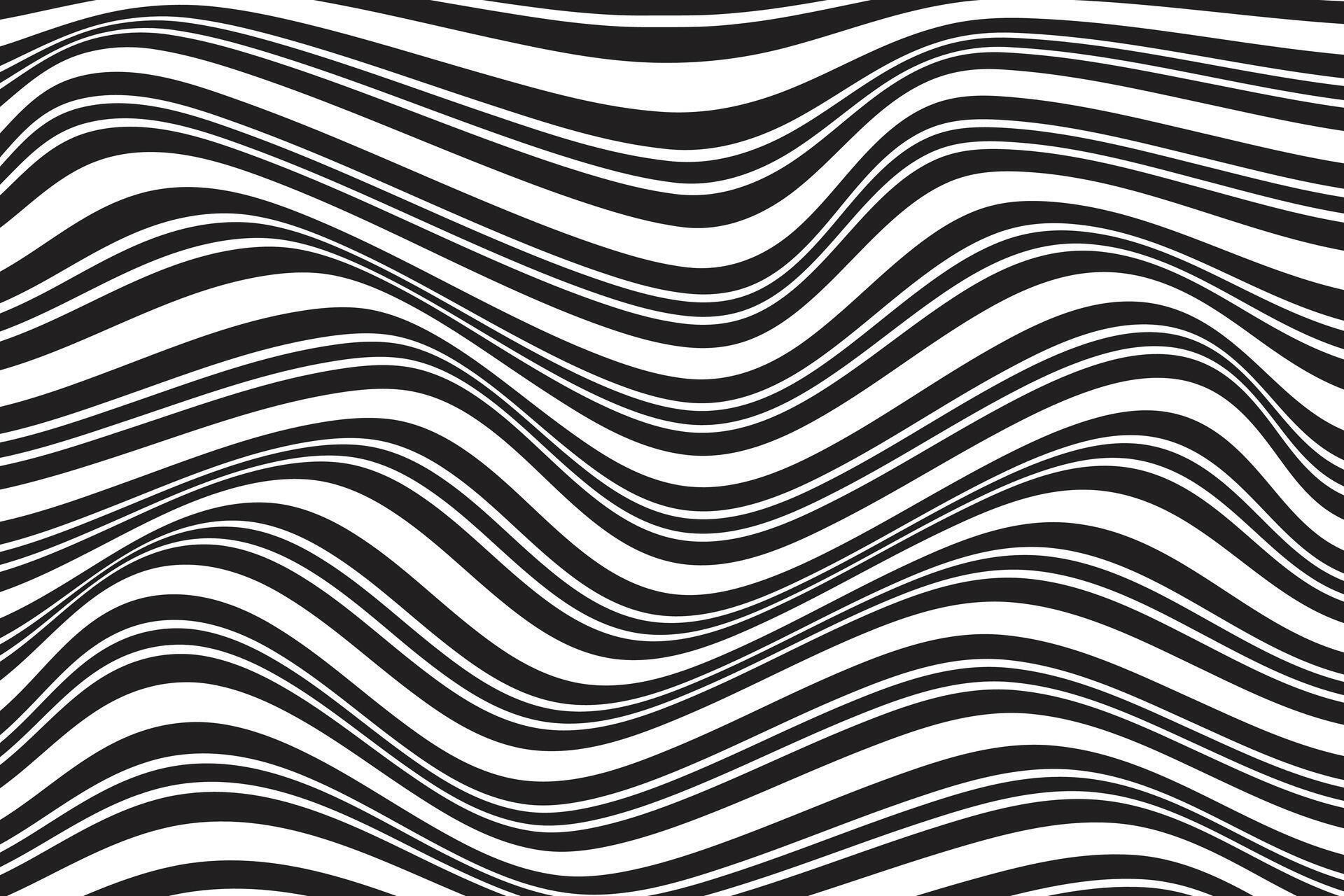 Simple Abstract White Color Creative Wavy Distort Line Pattern On Black Color Background