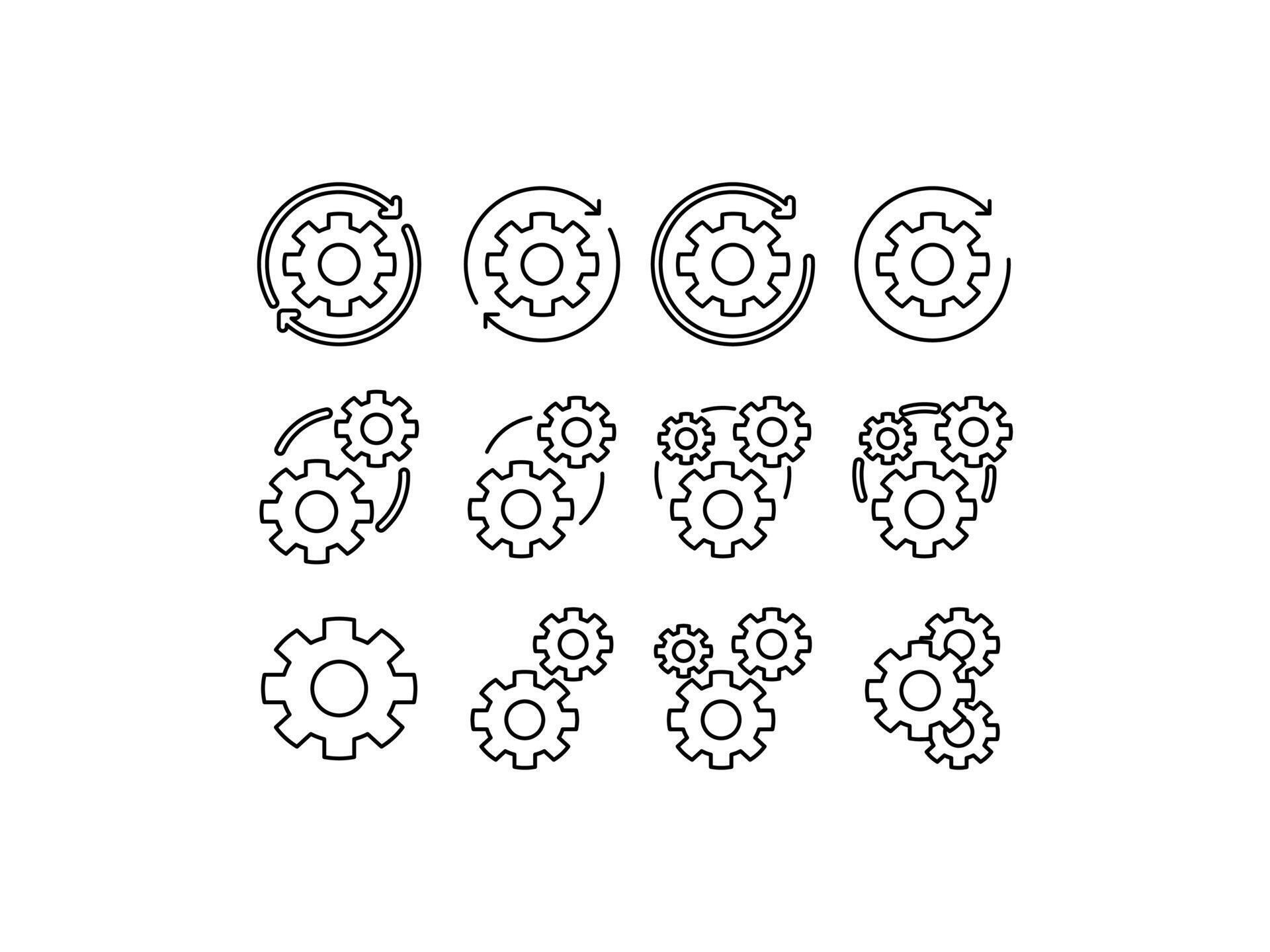 Icon collection process management gears. Optimization operations ...