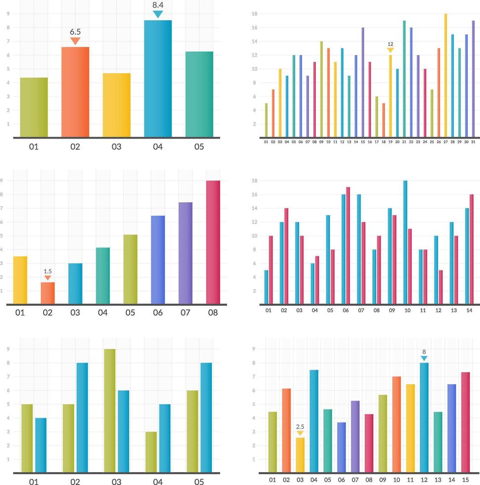 Colorful bar graphs, six different styles 54793124 Vector Art at Vecteezy