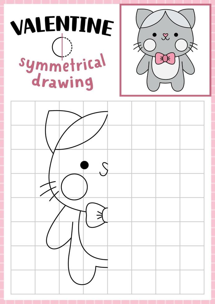 Saint Valentine symmetrical drawing worksheet. Complete the cat picture ...