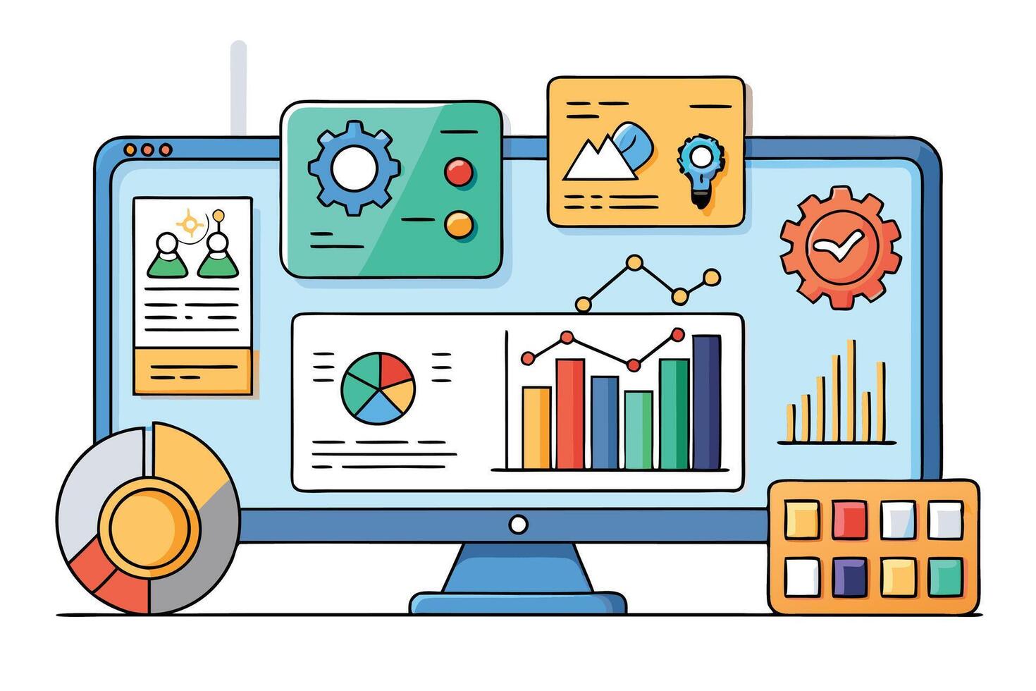Modern illustration of analytics and graphs displayed on a computer ...