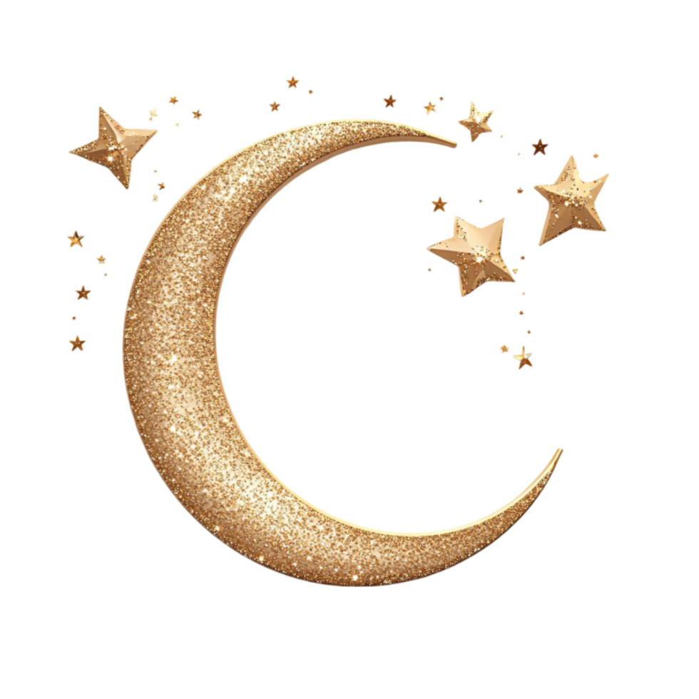 Gold Glitter Crescent with Stars on Transparent Background 54844947 PNG