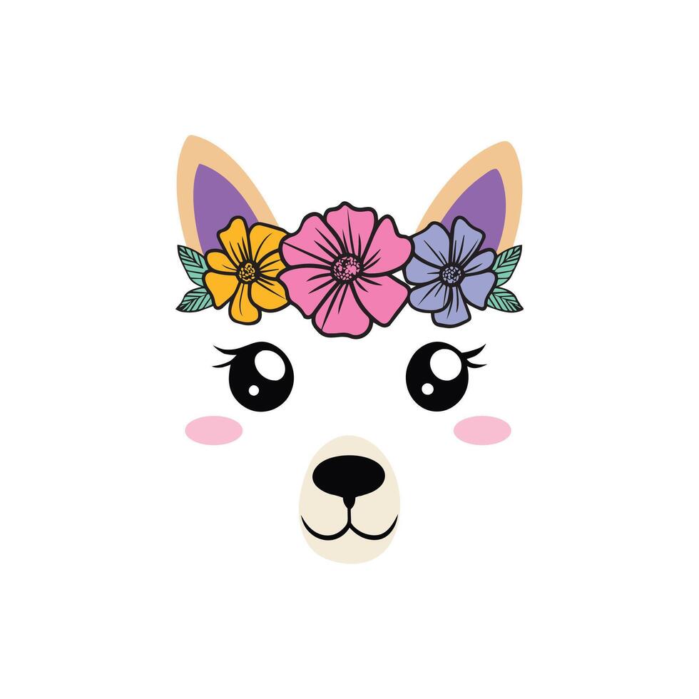 juguetón llama cara con elegante flor corona 54849806 Vector en Vecteezy