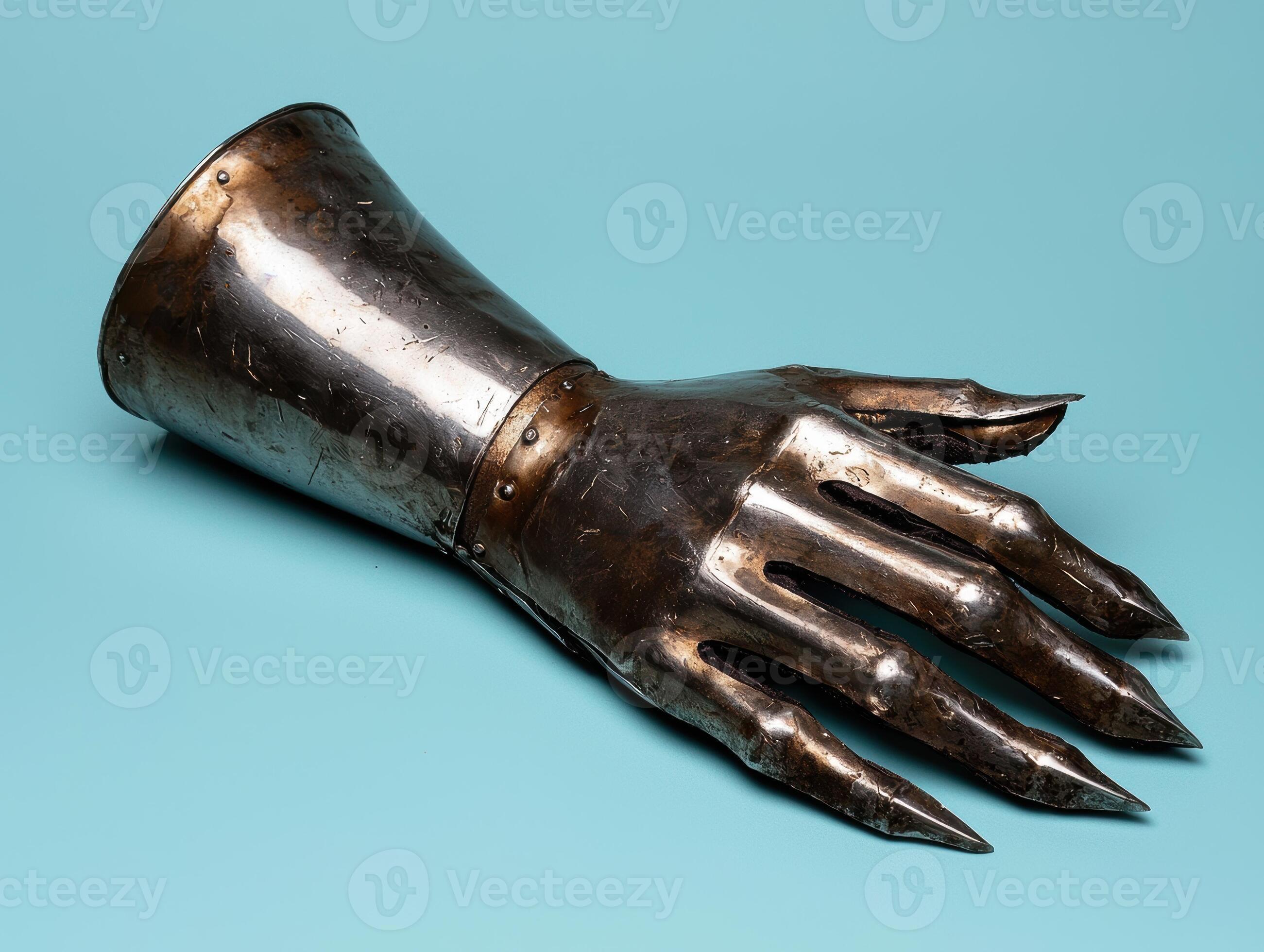 Medieval gauntlet with claws, metal hand armor, antique weapon ...