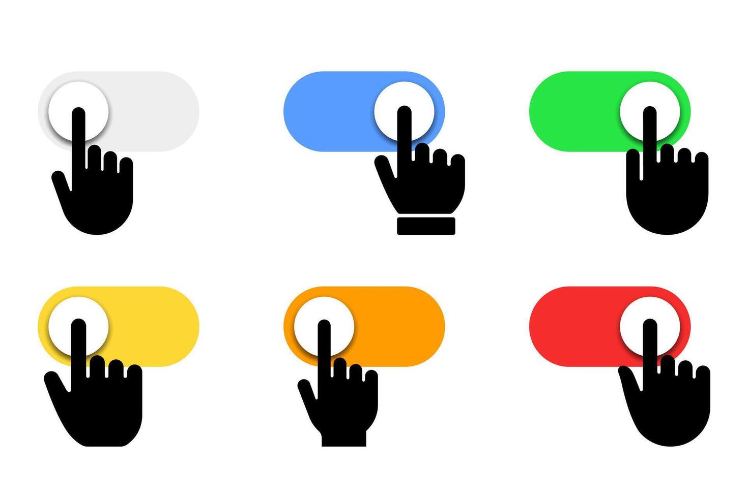 Set Of Finger On Switches Icons On And Off Toggle Switch Buttons Hand