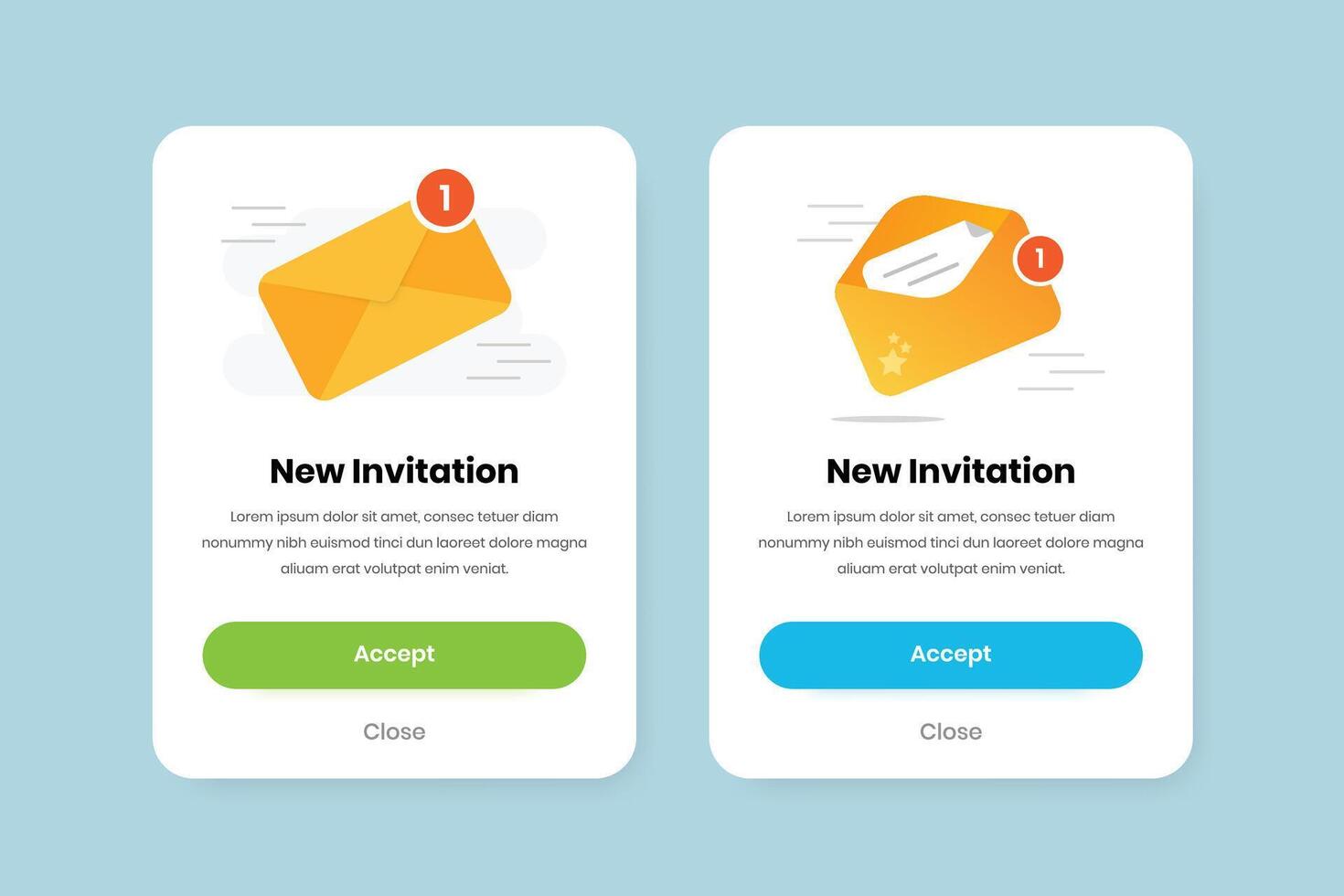 Invitation popup ui design for app and website with simple envelope ...