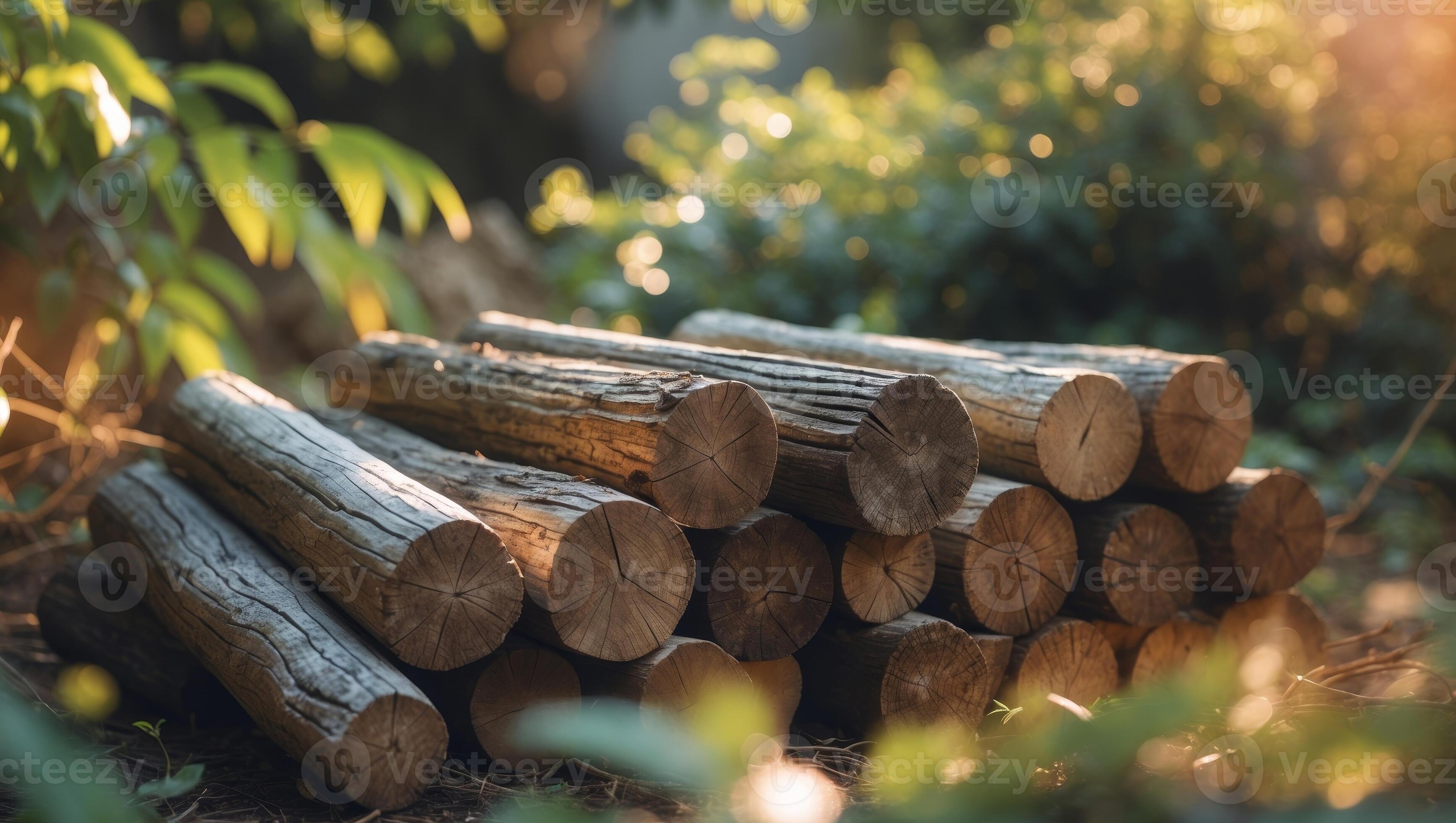 Neatly Stacked Logs in Natural Setting Captured from a Unique Slanted ...
