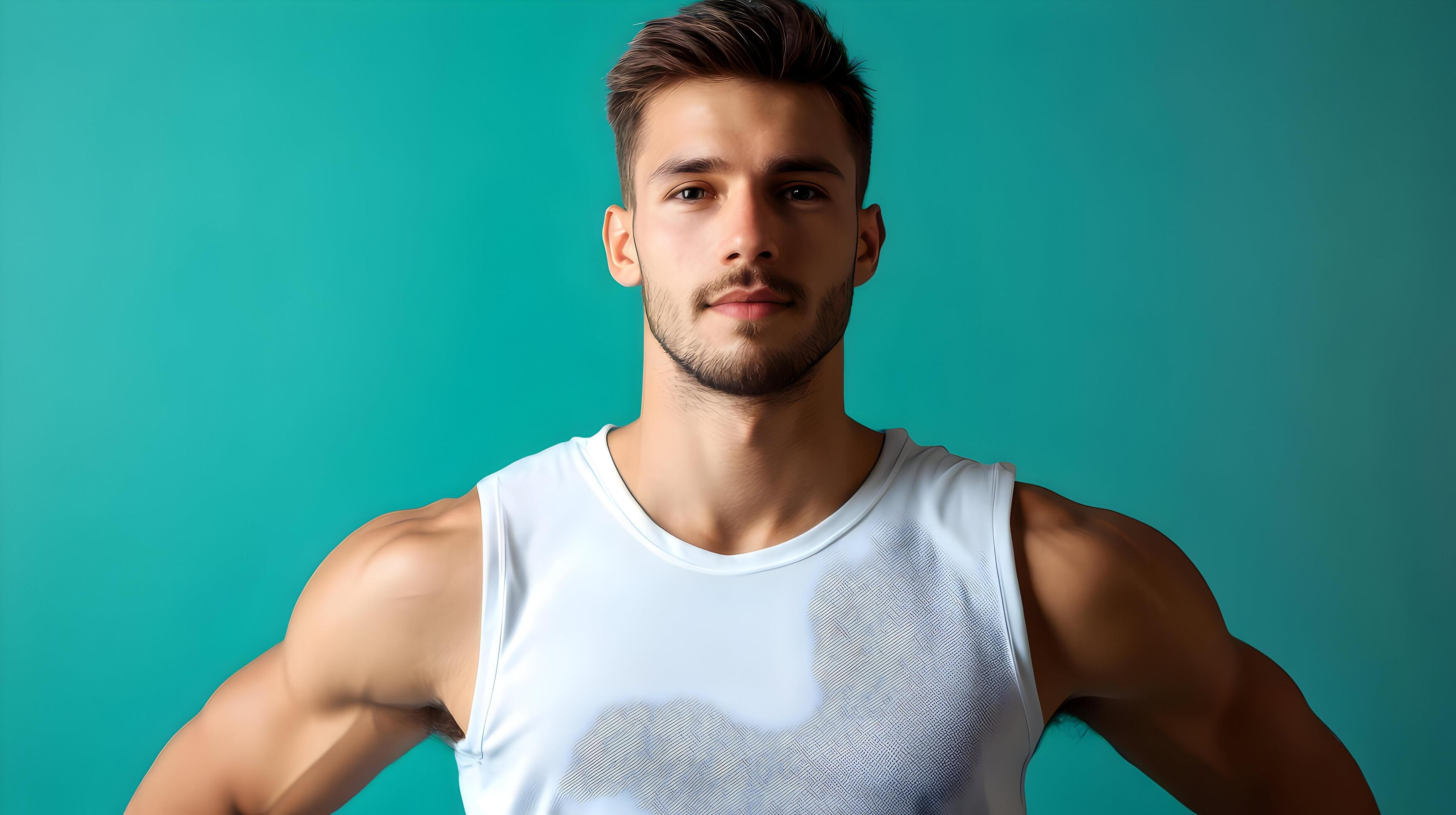 Handsome Young Caucasian Male Model with Beard Wearing White Casual ...